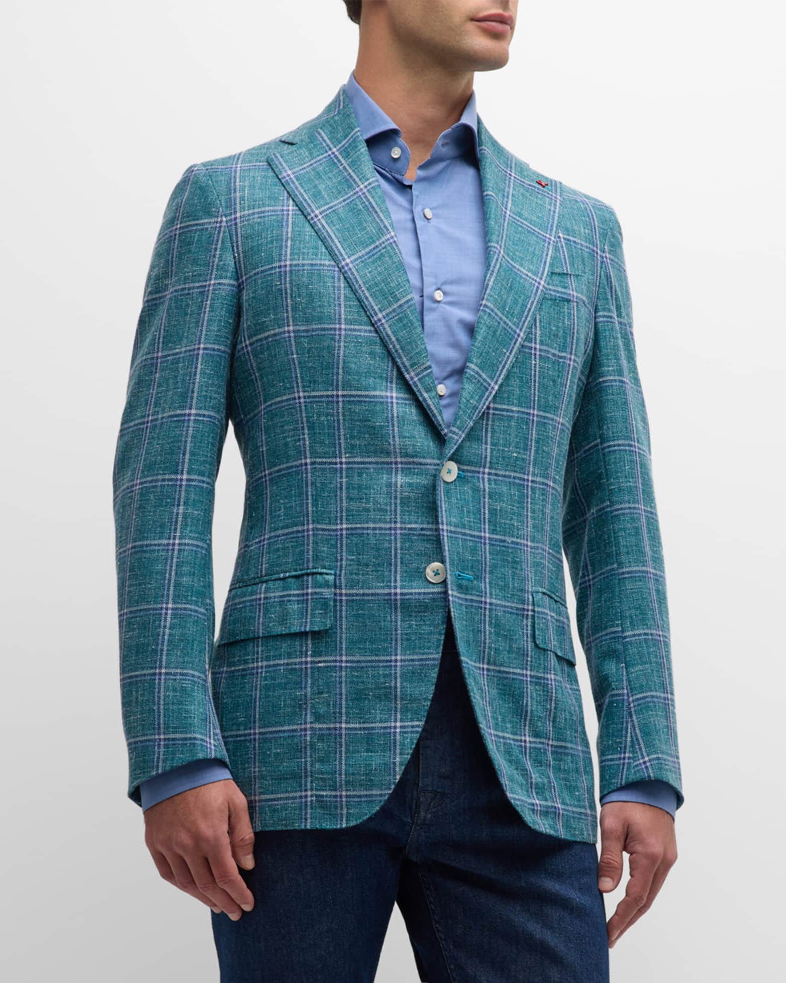 Isaia Men's Windowpane Wool-Blend Sport Coat | Neiman Marcus