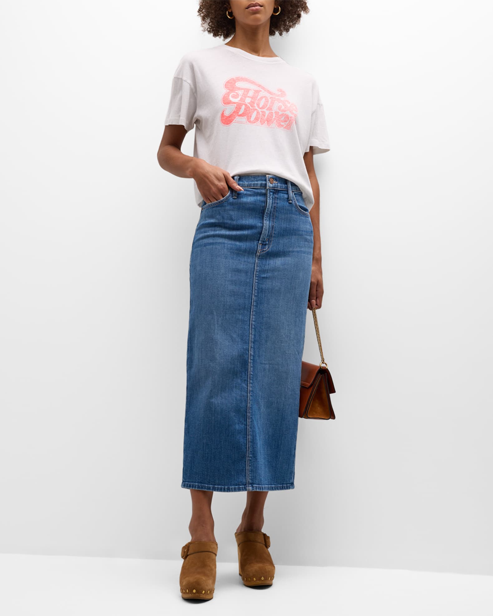 MOTHER The Pencil Pusher Denim Midi Skirt | Neiman Marcus