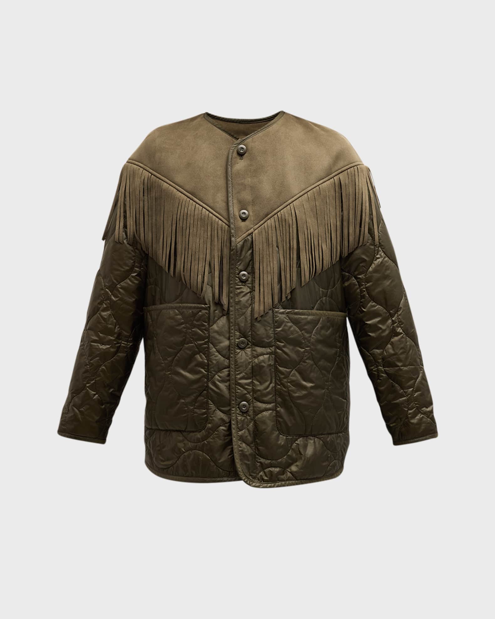 MOTHER The Tip Off Fringe Quilted Jacket | Neiman Marcus