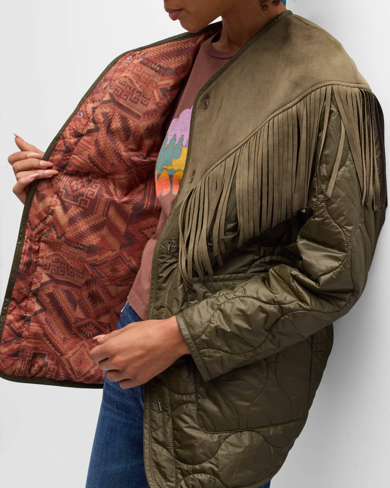 MOTHER The Tip Off Fringe Quilted Jacket | Neiman Marcus