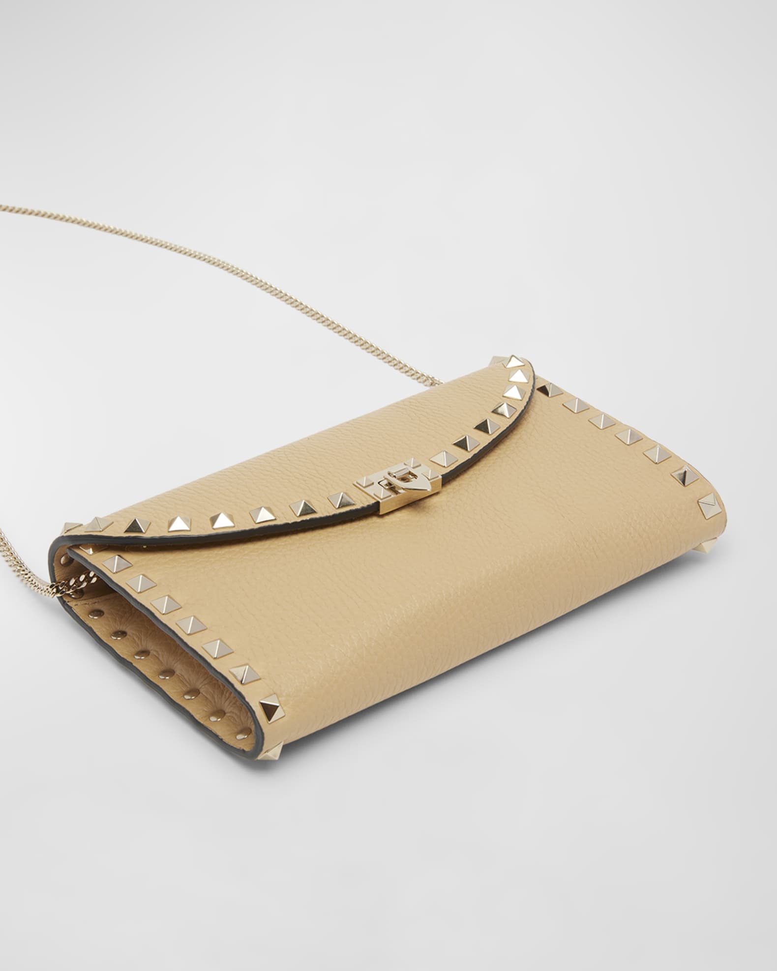 Valentino Garavani Rockstud Flap Leather Wallet on Chain | Neiman Marcus