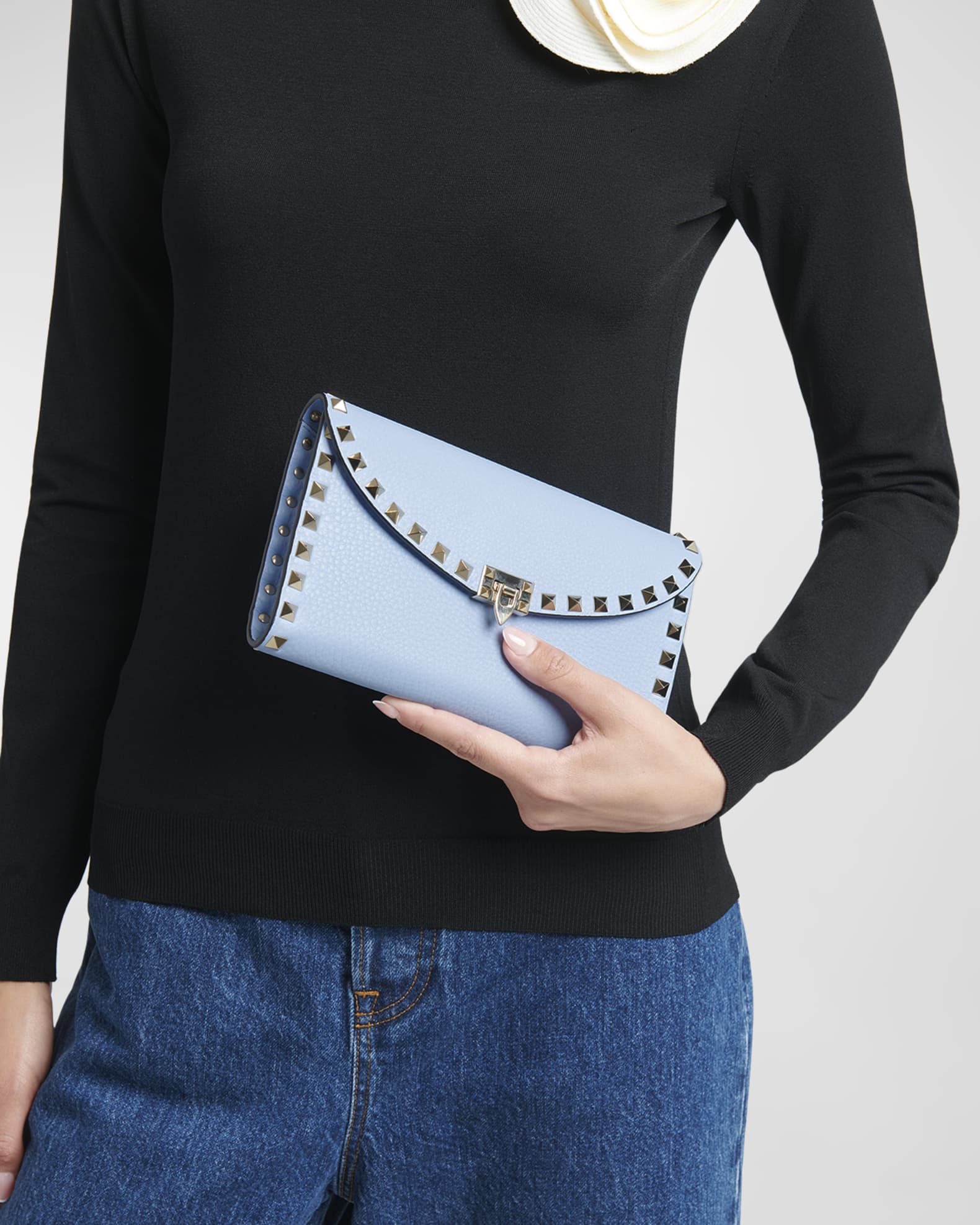 Valentino Garavani Rockstud Flap Leather Wallet on Chain | Neiman Marcus