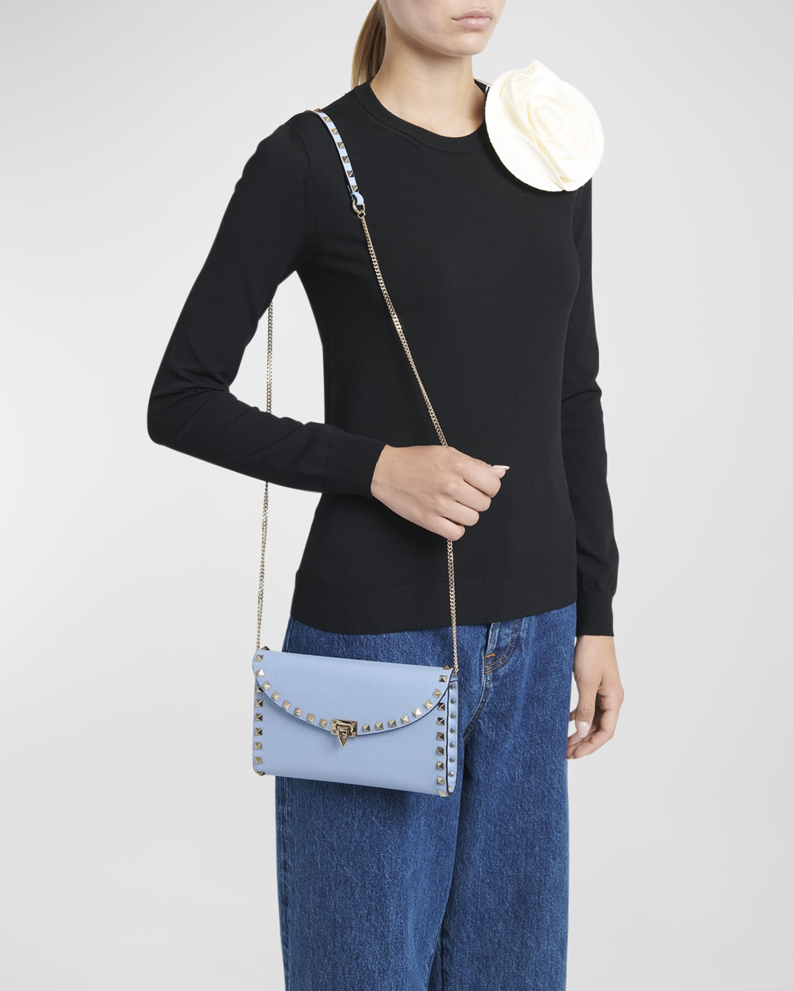 Valentino Garavani Rockstud Flap Leather Wallet on Chain | Neiman Marcus