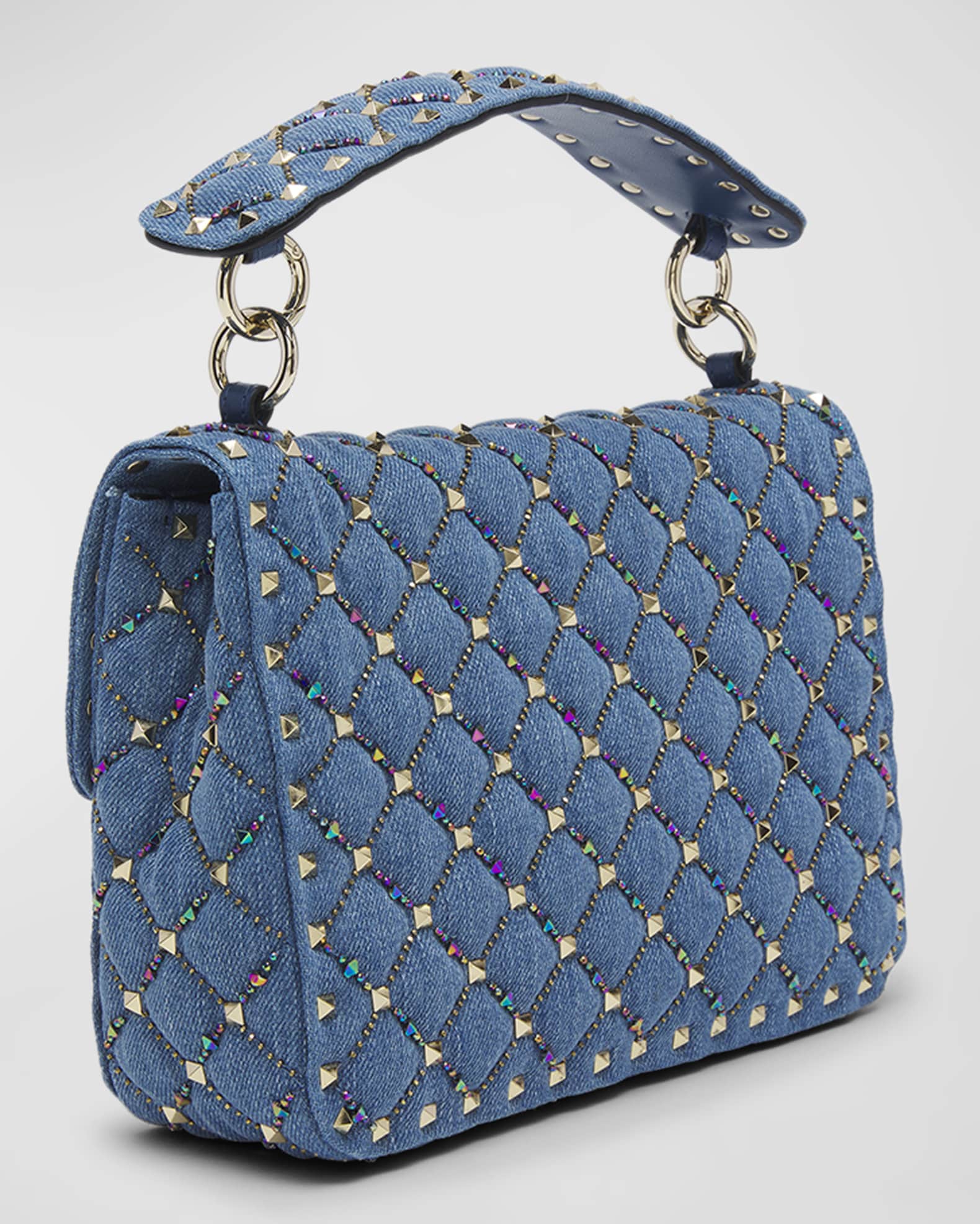 Valentino Garavani Medium Rockstud Spike Denim Shoulder Bag | Neiman Marcus