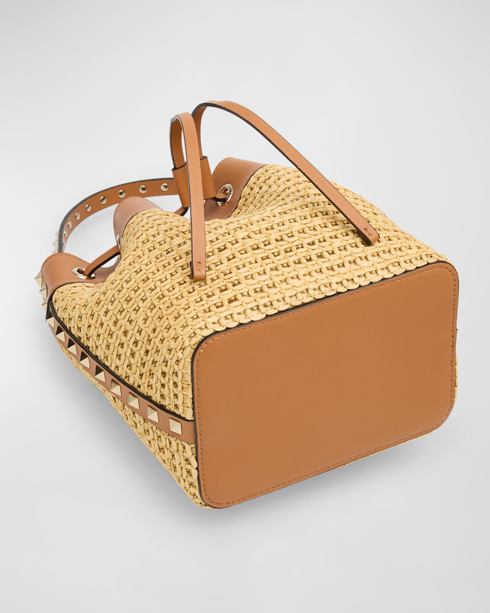 Valentino Garavani Rockstud Woven Leather Bucket Bag | Neiman Marcus
