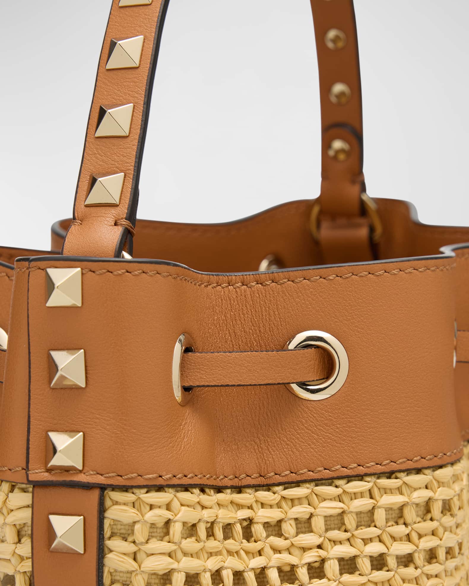 Valentino Garavani Rockstud Woven Leather Bucket Bag | Neiman Marcus