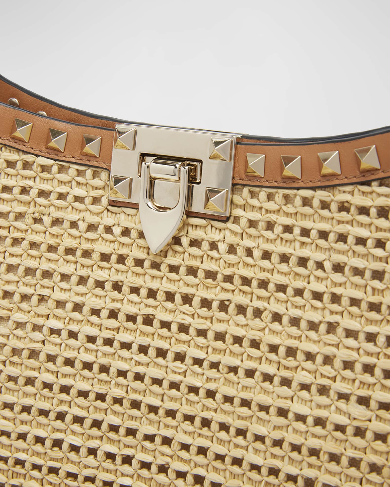 Valentino Garavani Rockstud Raffia Garden Tote Bag | Neiman Marcus