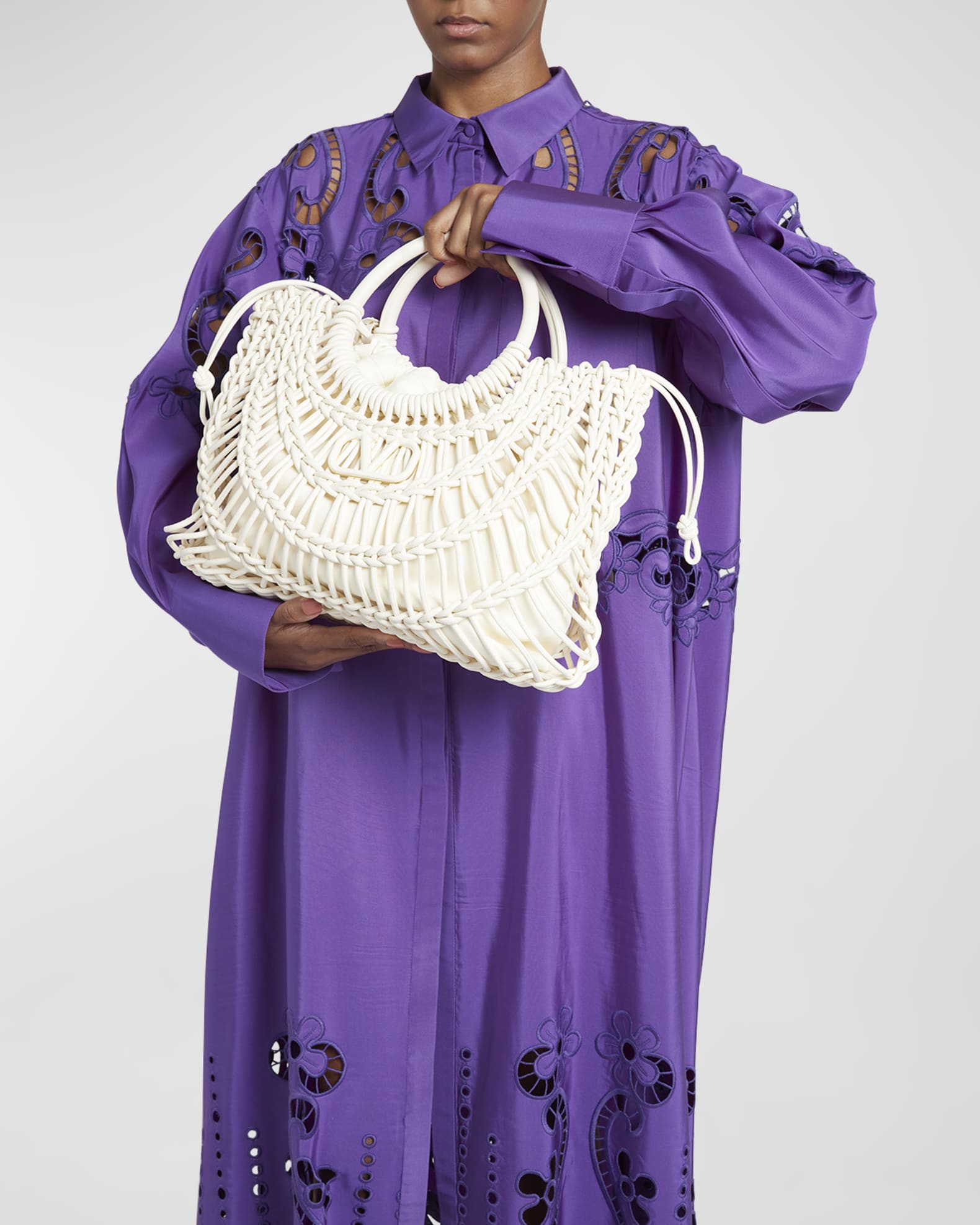 Valentino Garavani Allover Knot Braided Drawstring Tote Bag | Neiman Marcus