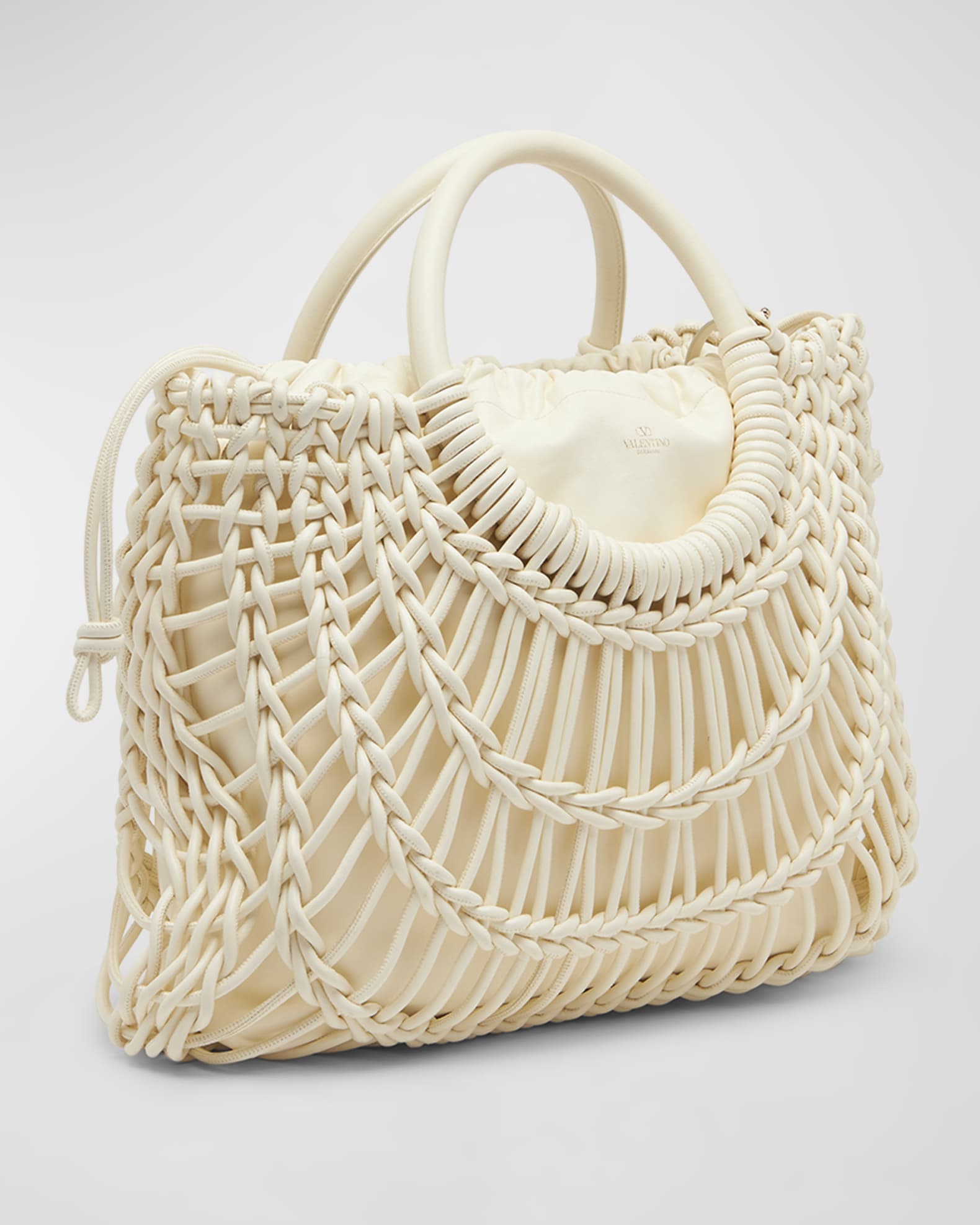 Valentino Garavani Allover Knot Braided Drawstring Tote Bag | Neiman Marcus