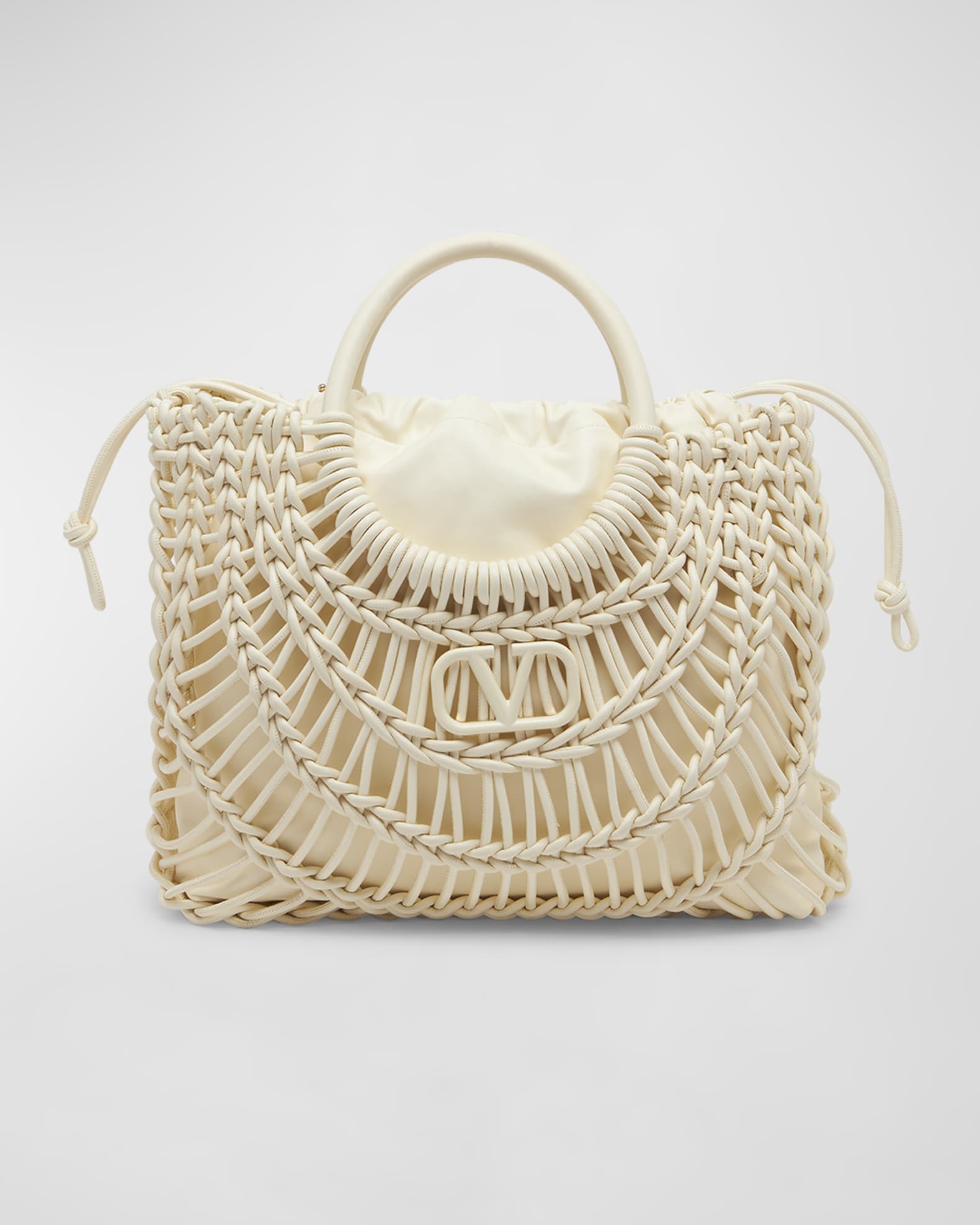Valentino Garavani Allover Knot Braided Drawstring Tote Bag | Neiman Marcus