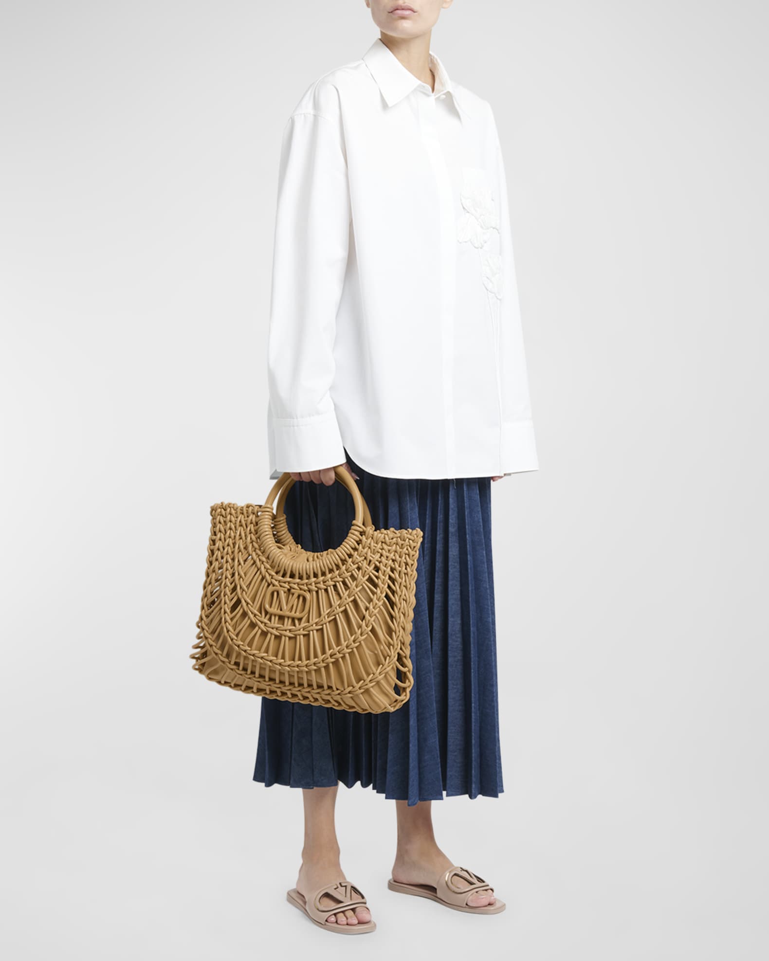 Valentino Garavani Allover Knot Braided Drawstring Tote Bag | Neiman Marcus