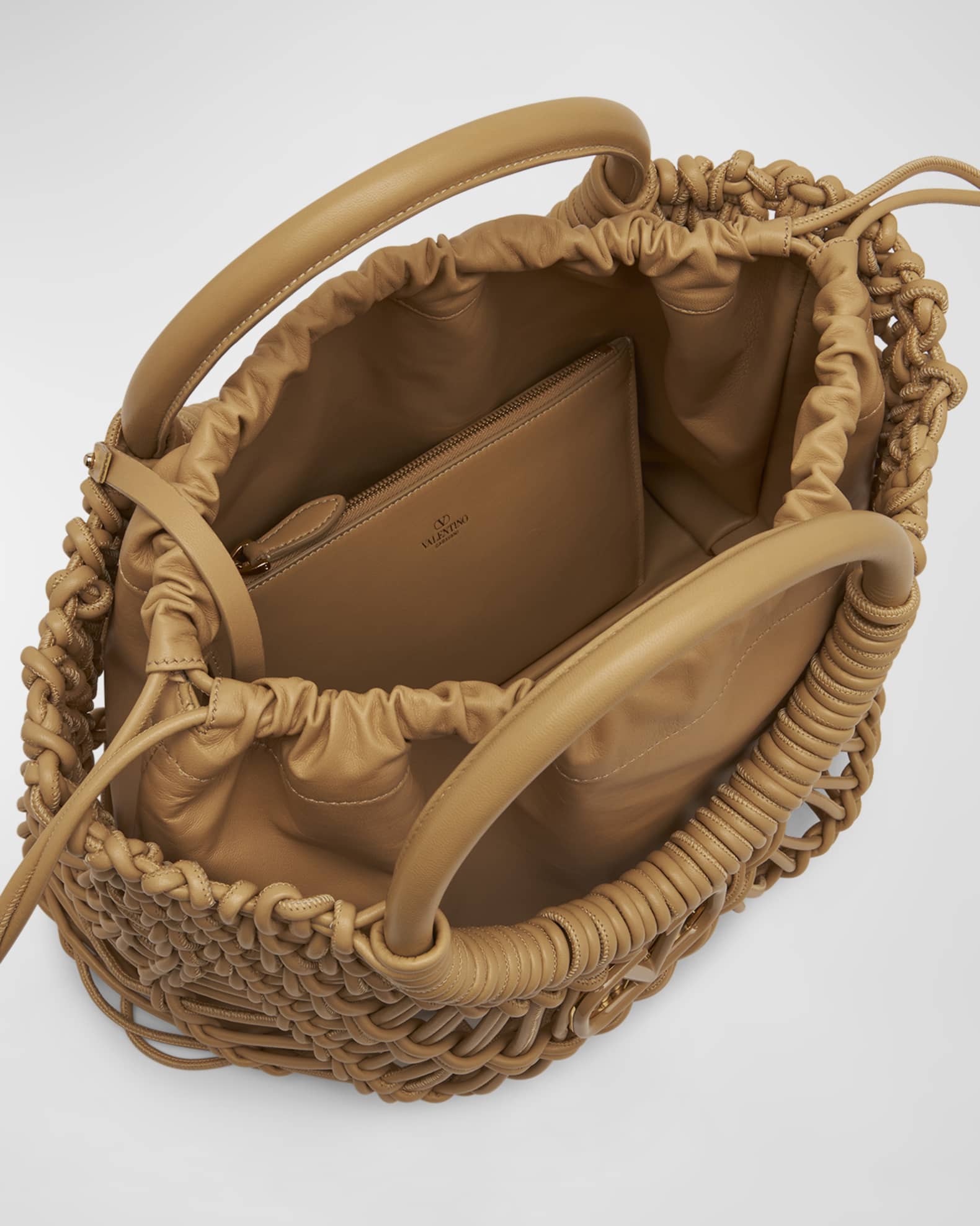 Valentino Garavani Allover Knot Braided Drawstring Tote Bag | Neiman Marcus