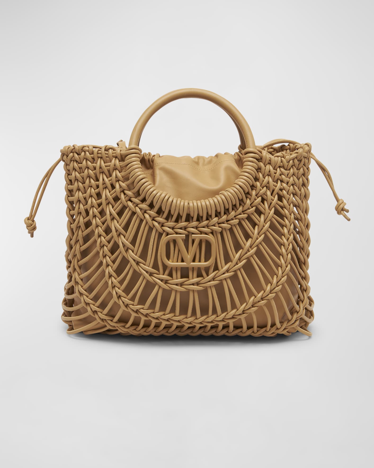 Valentino Garavani Allover Knot Braided Drawstring Tote Bag | Neiman Marcus