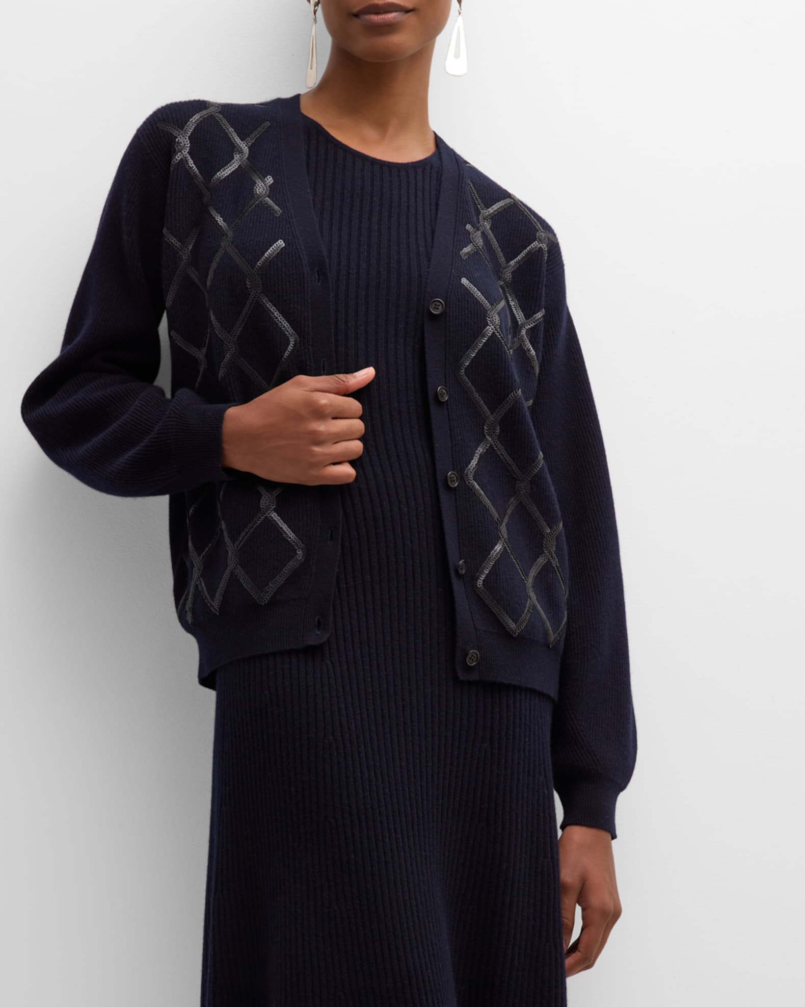 TSE Cashmere Cashmere Argyle Sequin Cardigan | Neiman Marcus