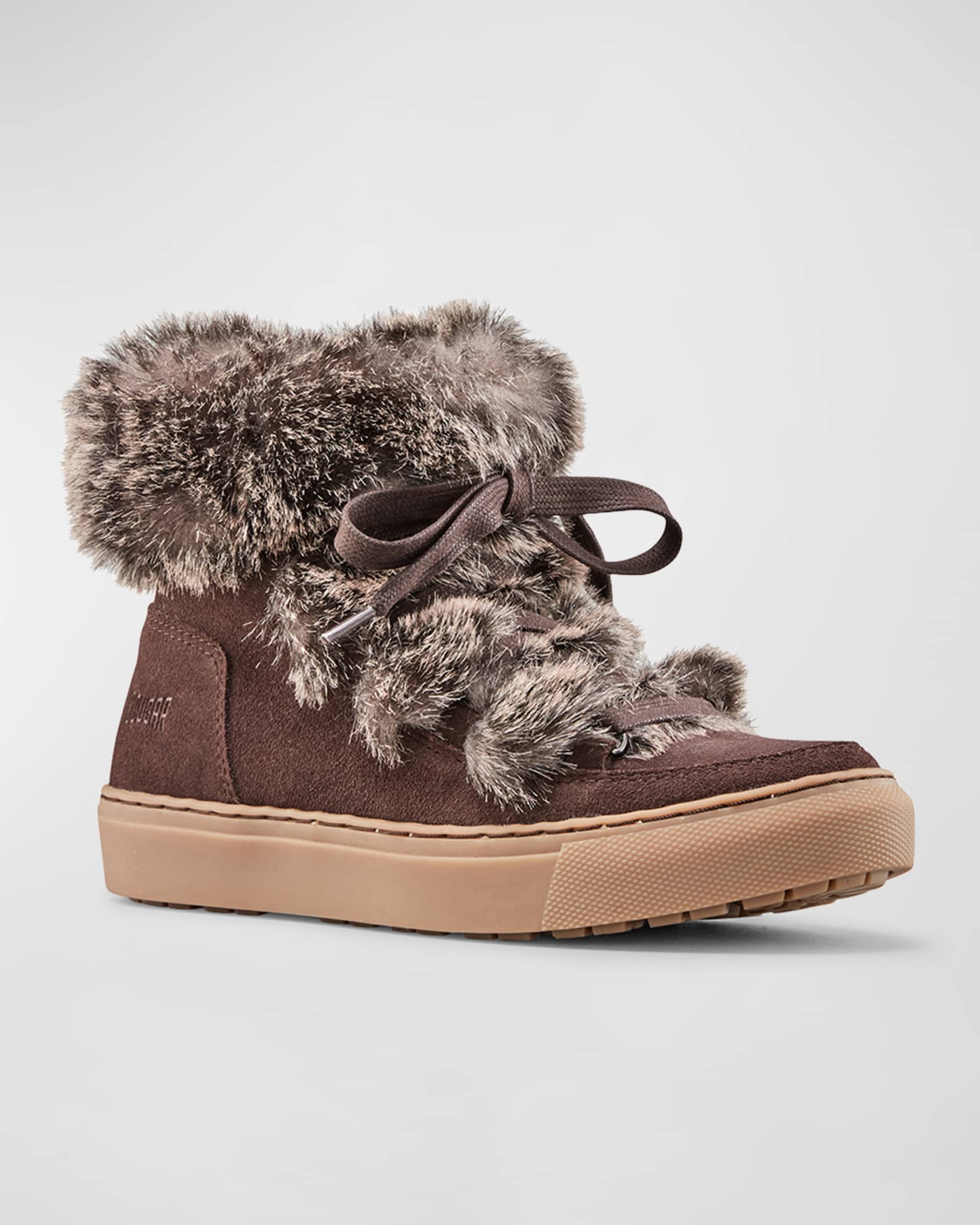 Cougar Dasha Suede Faux Fur Lace-Up Booties | Neiman Marcus