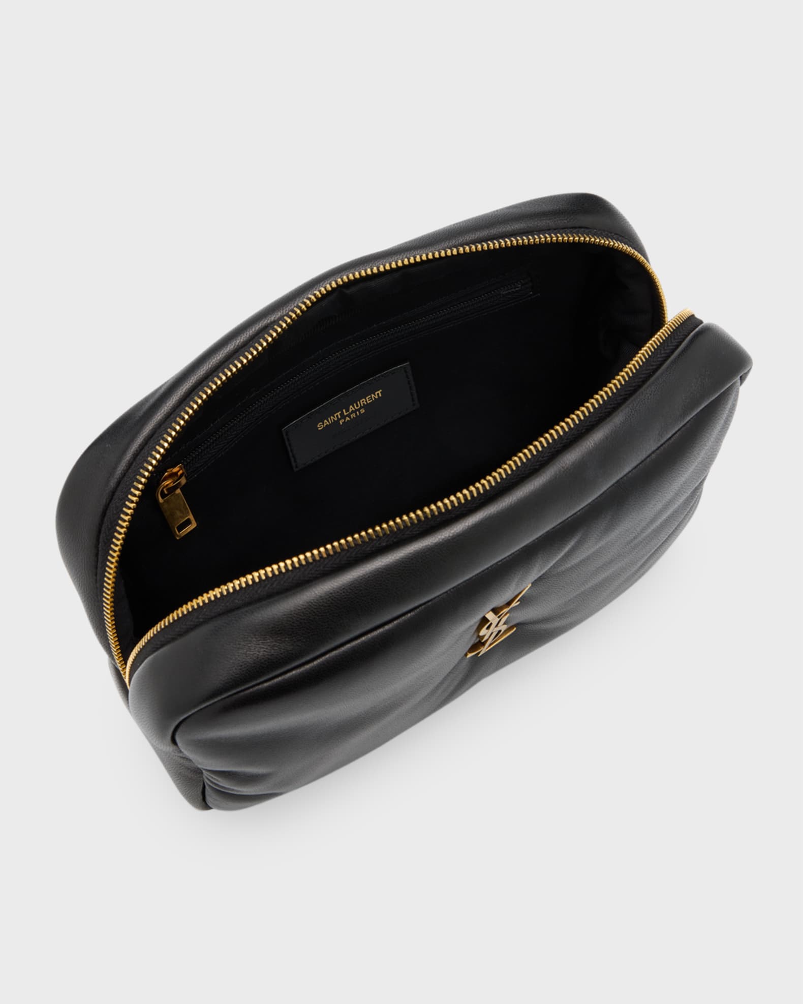 Saint Laurent Cassandre Medium YSL Cosmetic Pouch in Smooth Padded Leather | Neiman Marcus
