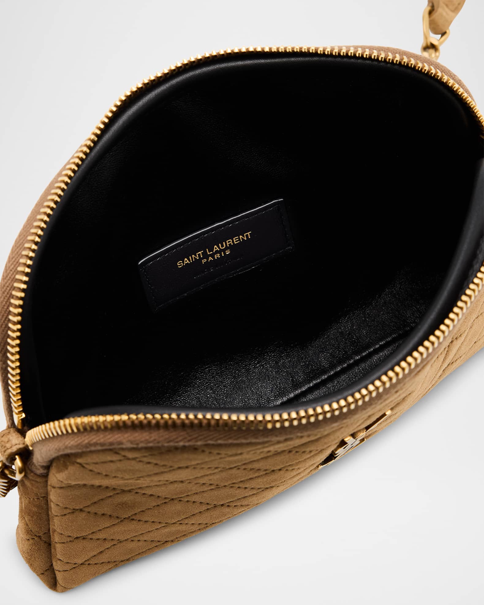 Saint Laurent Gaby Mini YSL Crossbody Bag in Quilted Suede | Neiman Marcus
