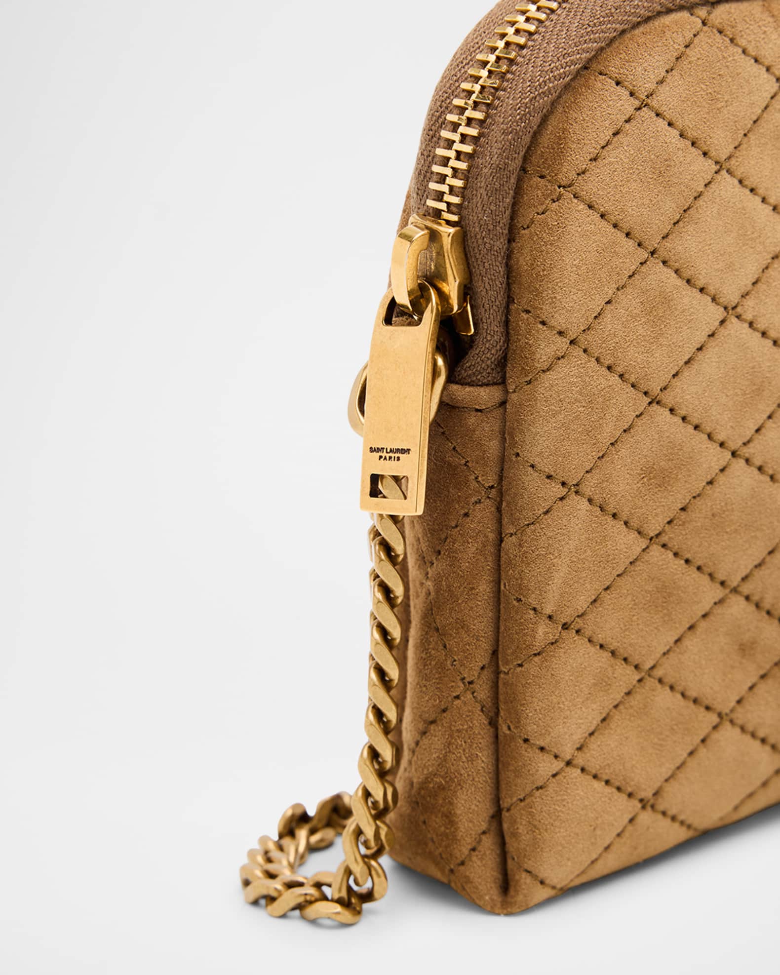 Saint Laurent Gaby Mini YSL Crossbody Bag in Quilted Suede | Neiman Marcus