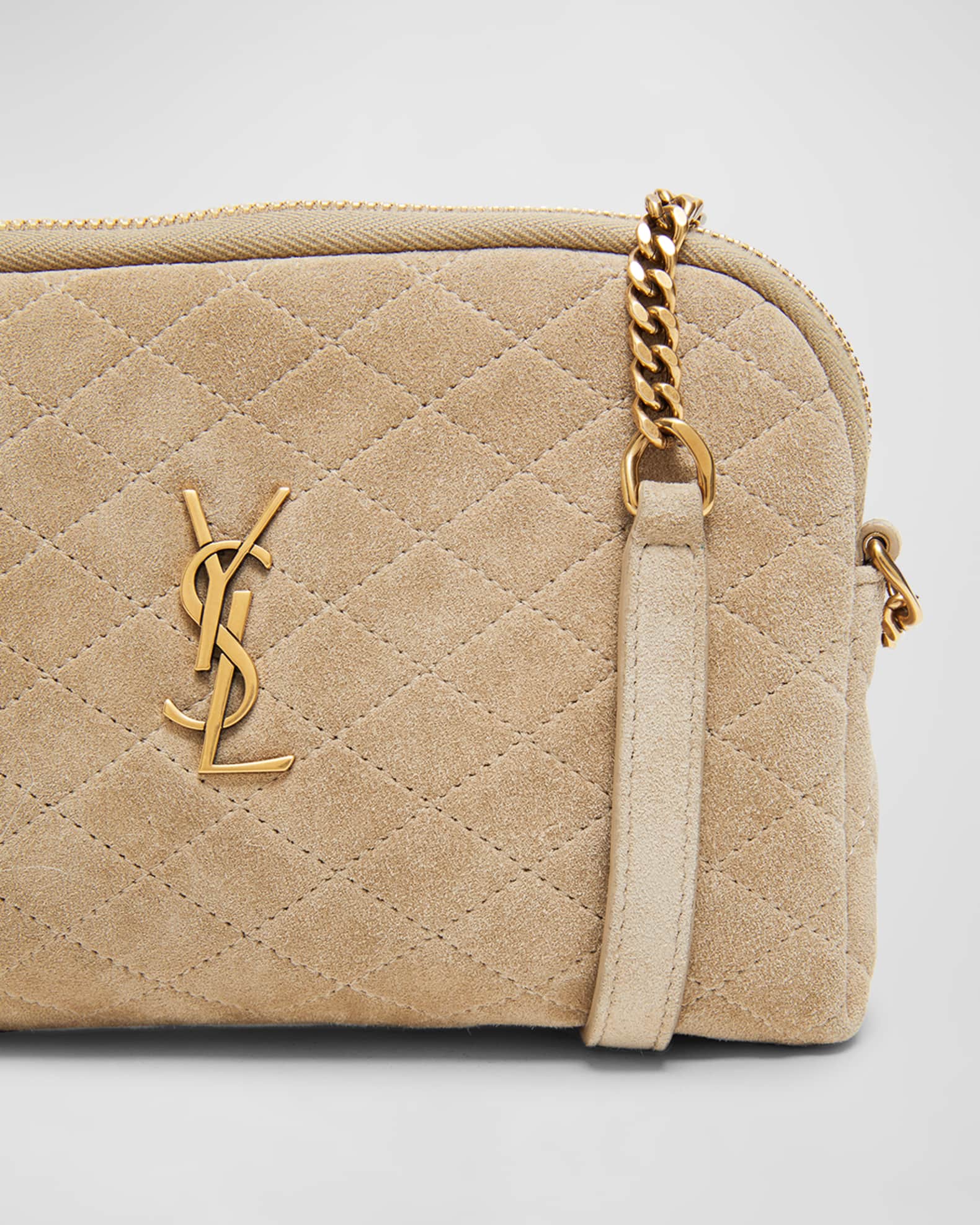 Saint Laurent Gaby Mini YSL Crossbody Bag in Quilted Suede | Neiman Marcus