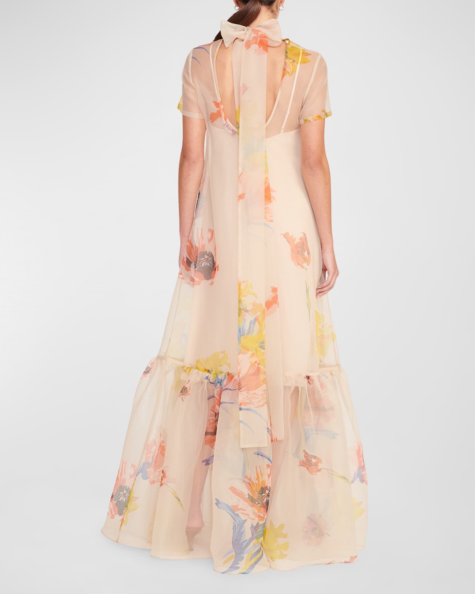STAUD Calluna High-Neck Floral Organza Gown | Neiman Marcus