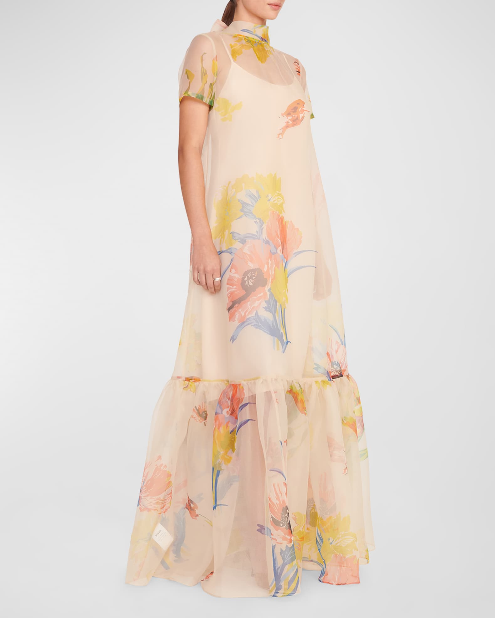 STAUD Calluna High-Neck Floral Organza Gown | Neiman Marcus