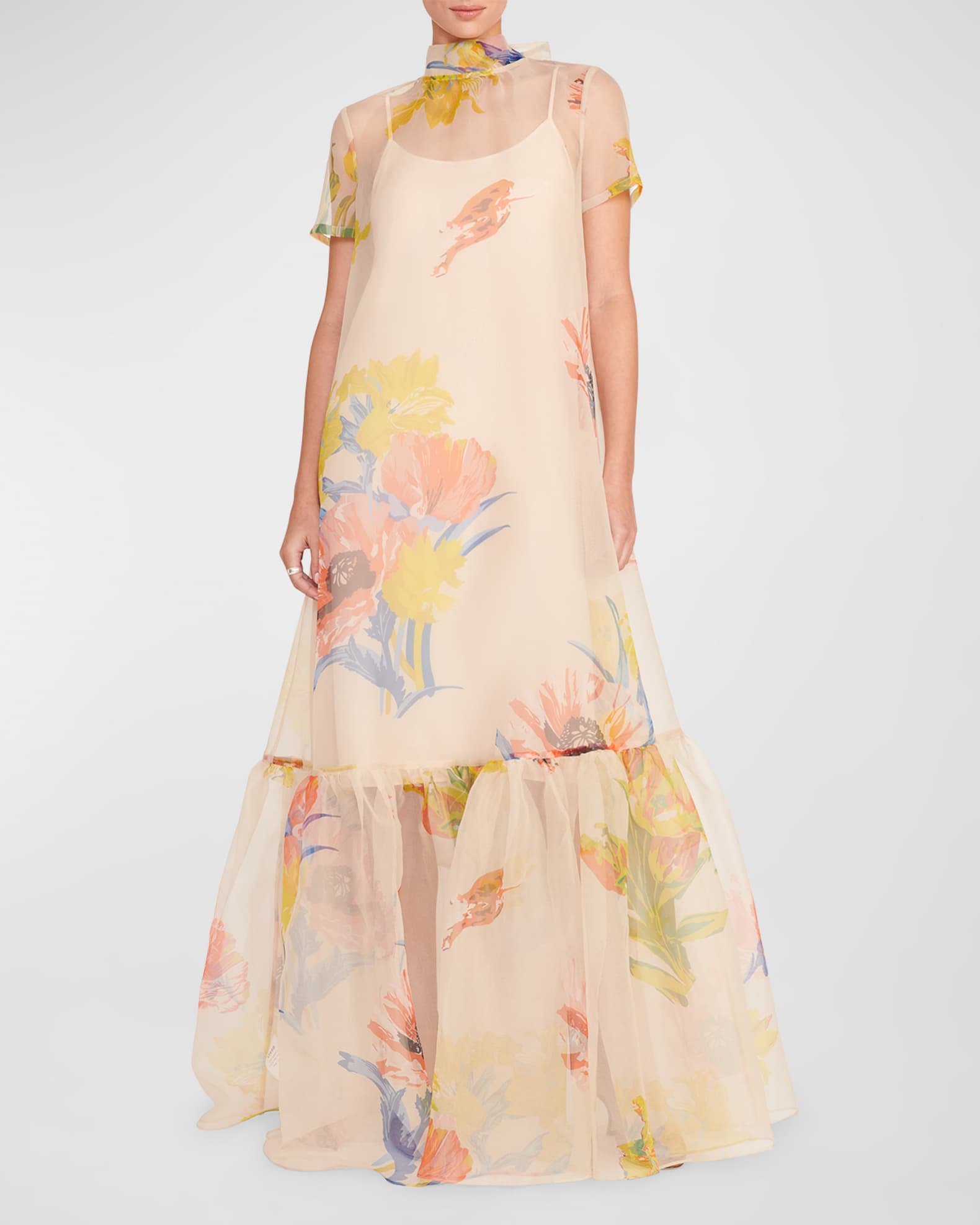 STAUD Calluna High-Neck Floral Organza Gown | Neiman Marcus
