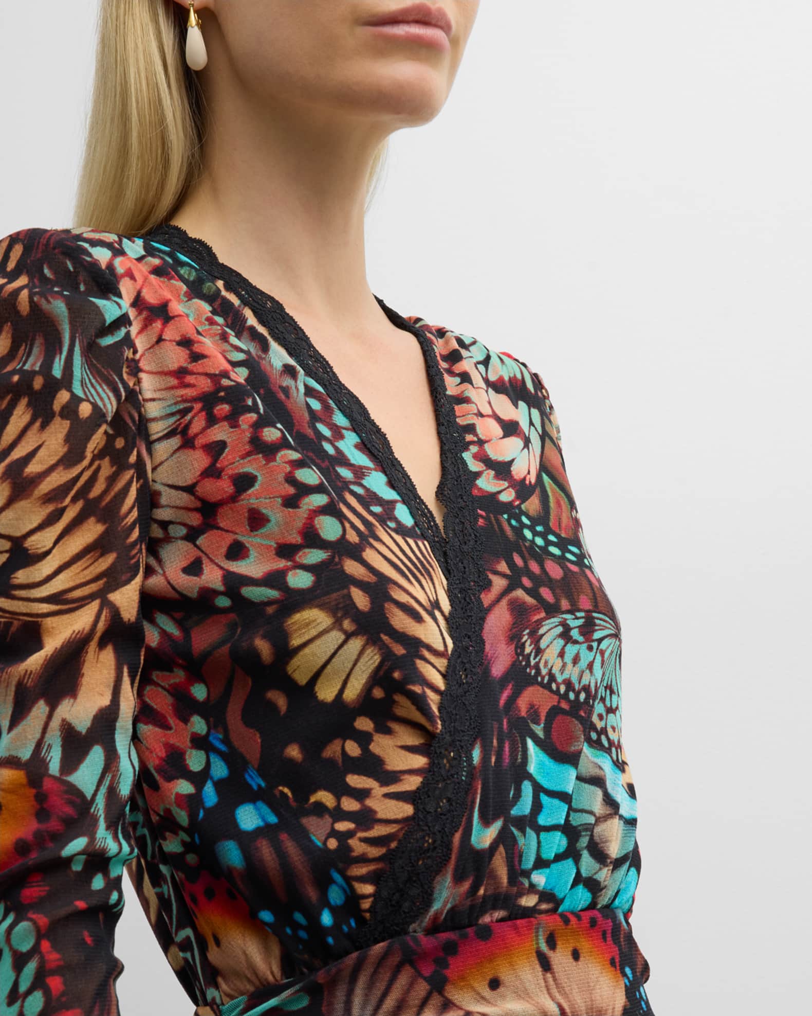 Fuzzi Butterfly-Print Lace-Trim Tulle Midi Dress | Neiman Marcus