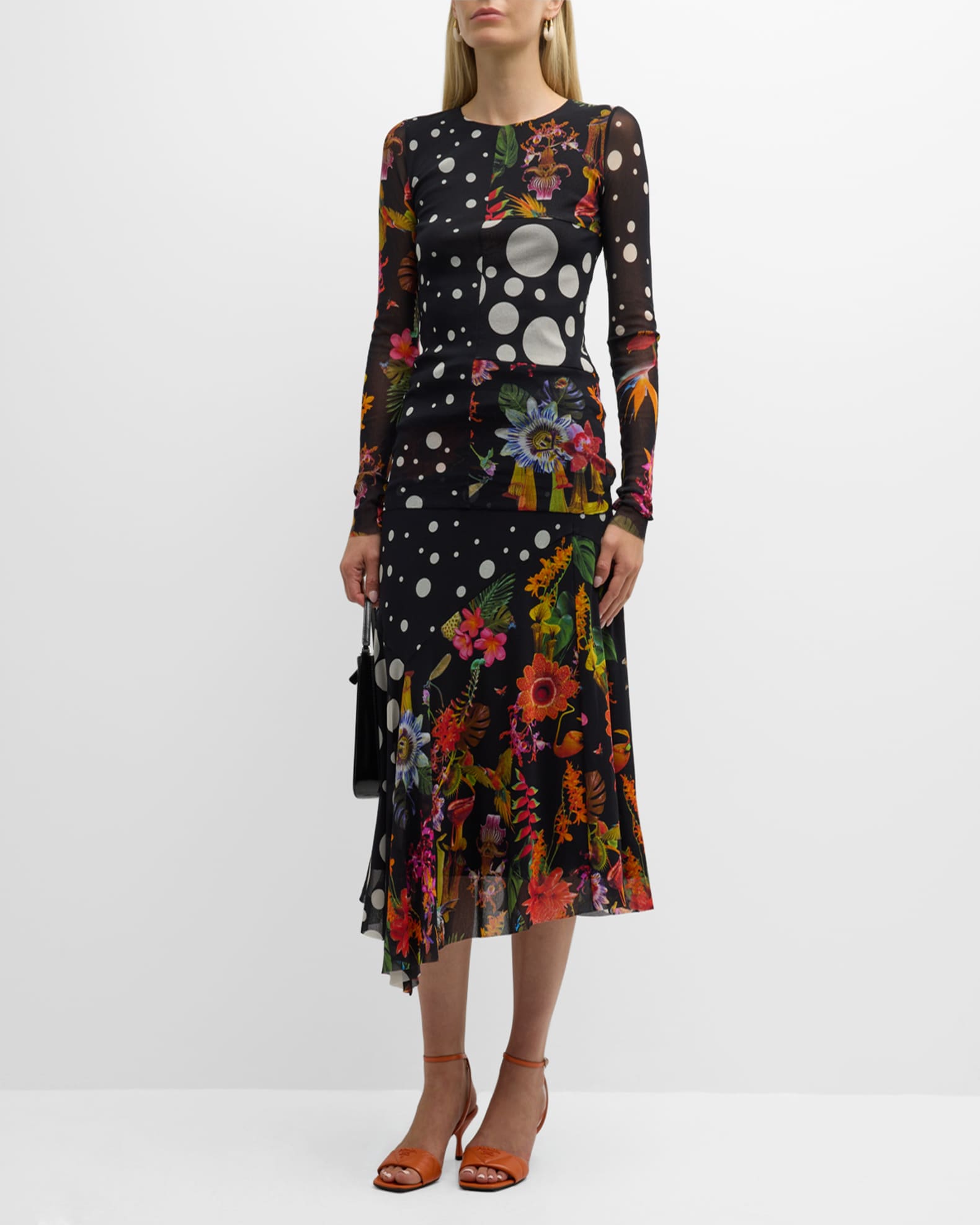 Fuzzi Polka-Dot & Floral-Print Tulle Top | Neiman Marcus