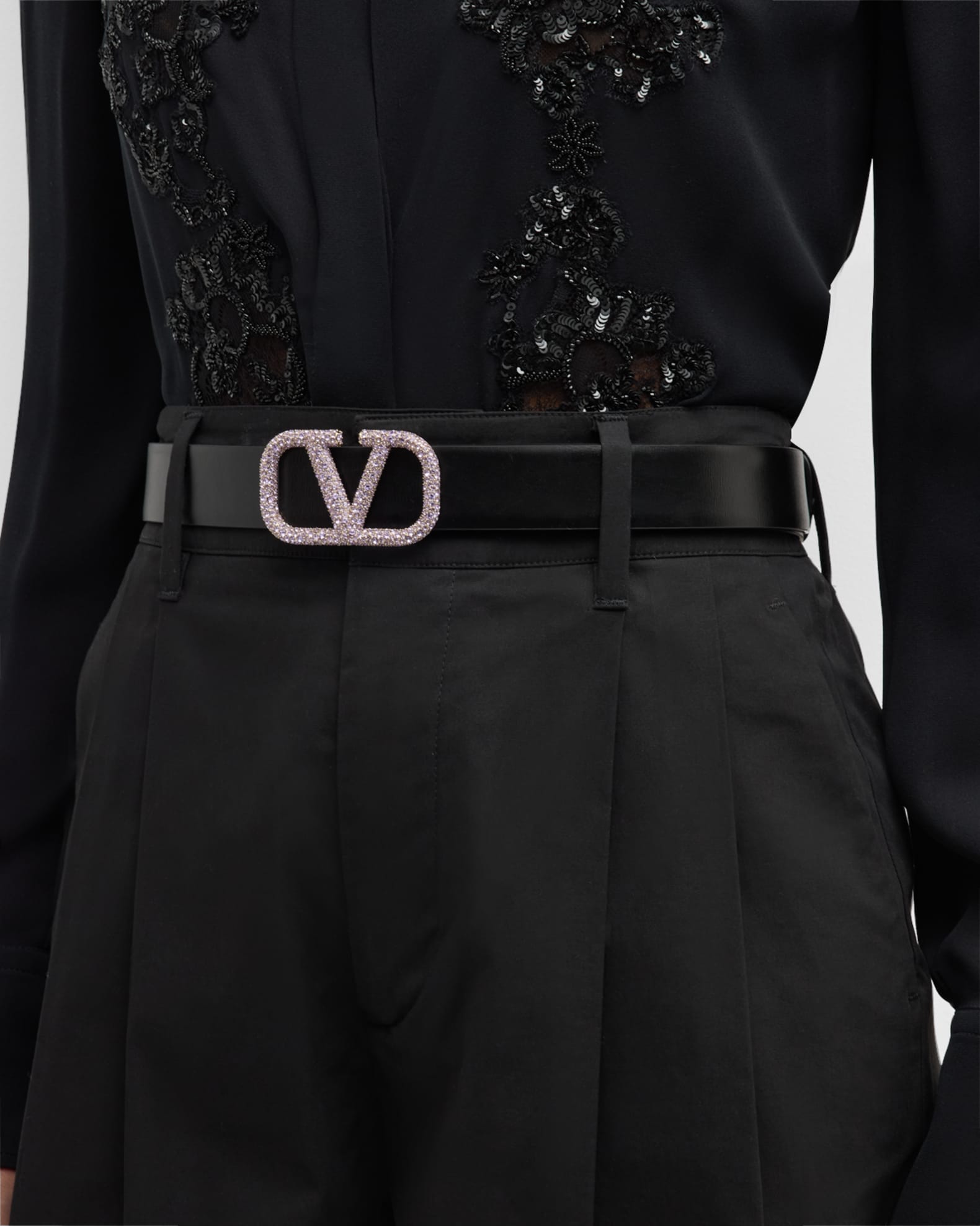 Valentino Embellished V-Logo Reversible Leather Belt | Neiman Marcus