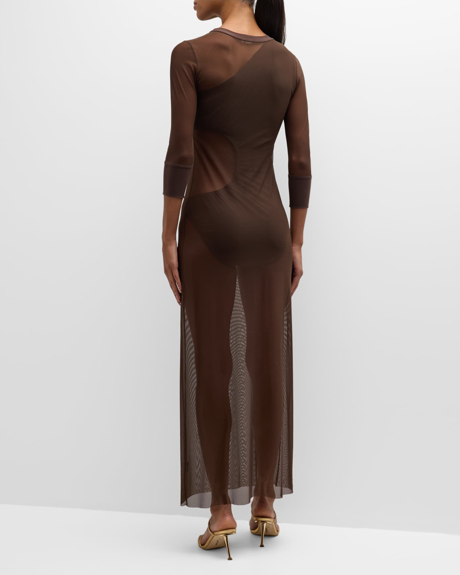 Norma Kamali Semi-Sheer Mesh Maxi Dress | Neiman Marcus