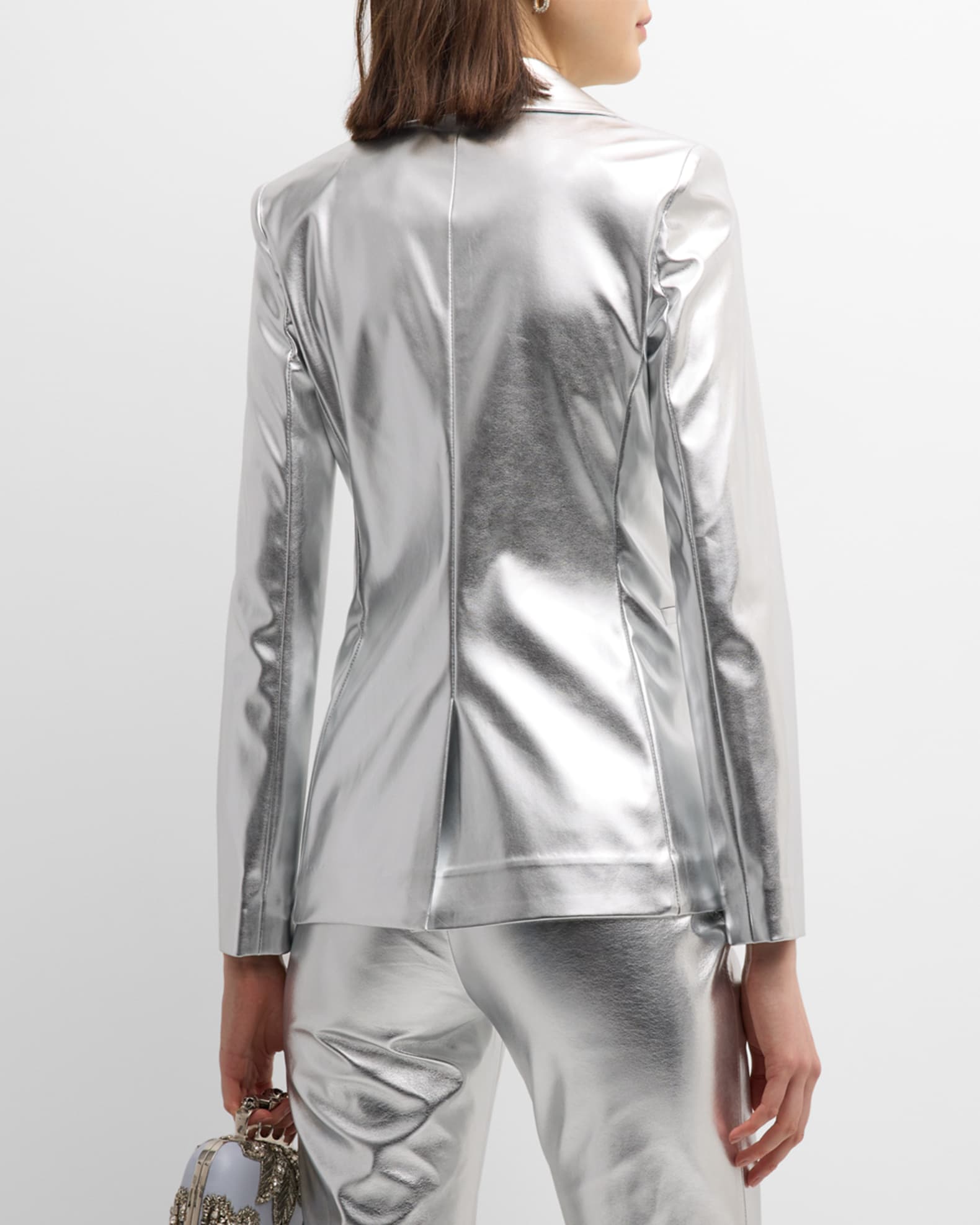 Alice + Olivia Macey Metallic Vegan Leather Blazer | Neiman Marcus