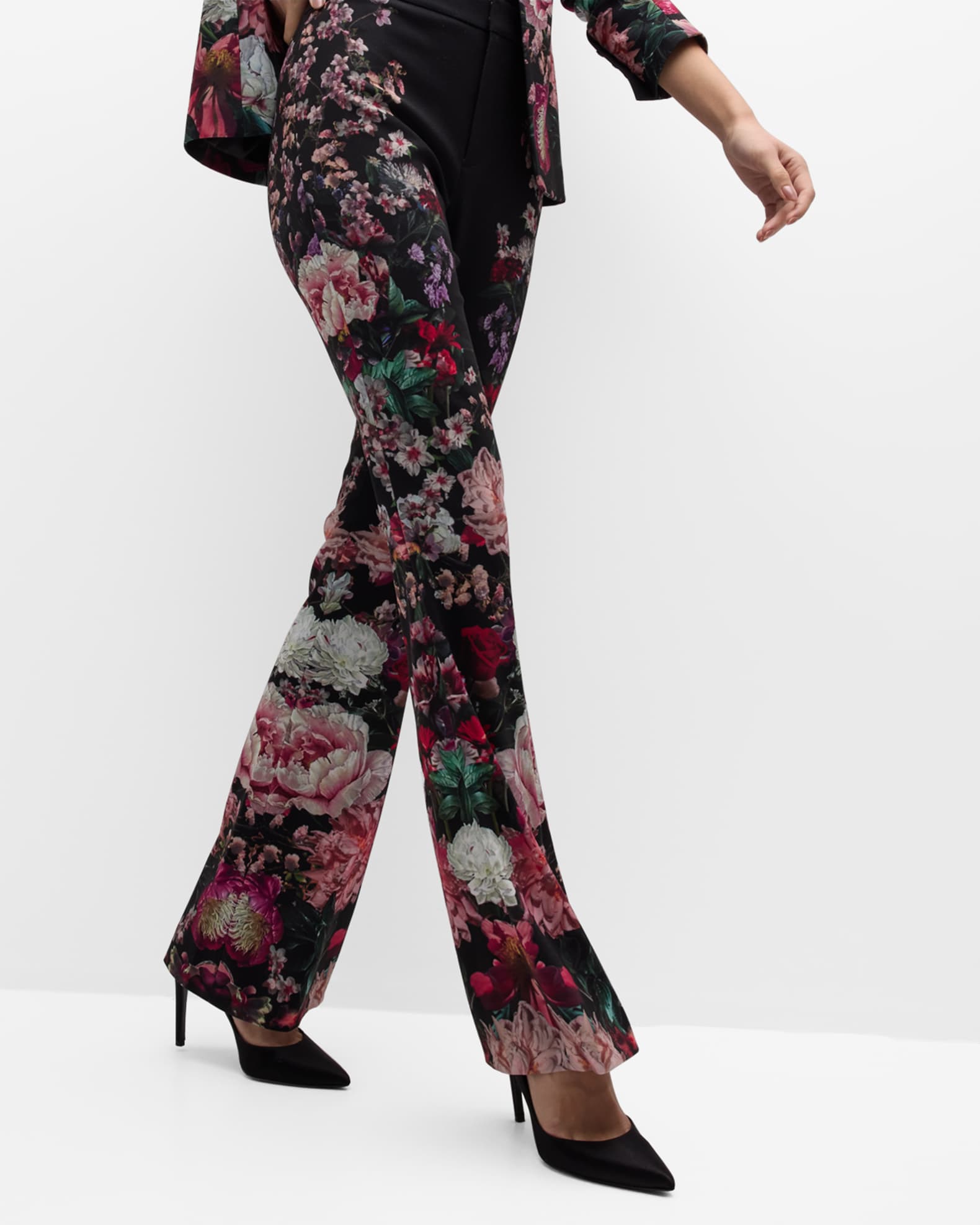 Alice + Olivia Olivia High-Rise Floral-Print Satin Bootcut Pants ...