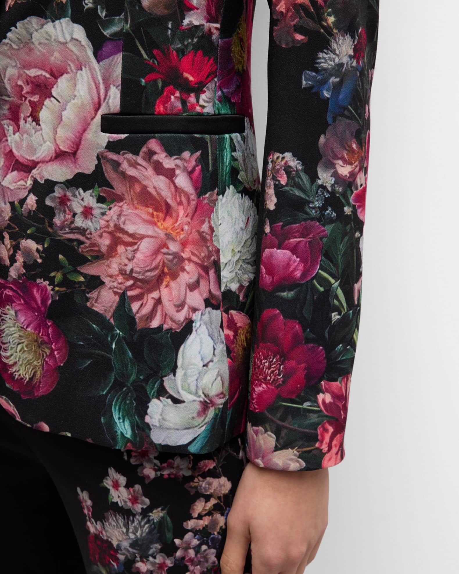 Alice + Olivia Breann Floral-Print Fitted Satin Blazer | Neiman Marcus