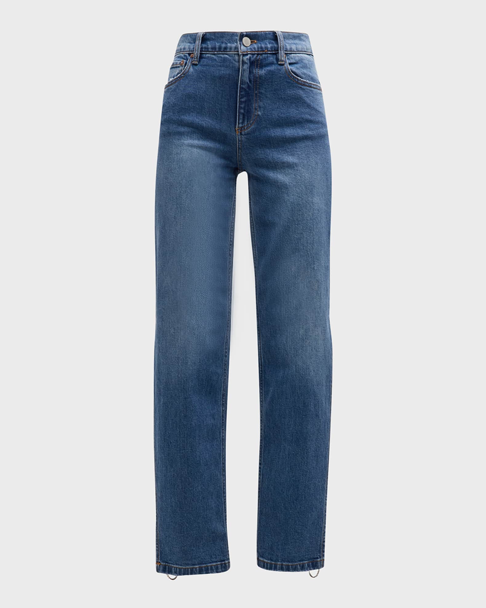 Alice + Olivia Gayle High-Rise Straight-Leg Embellished-Side Jeans ...