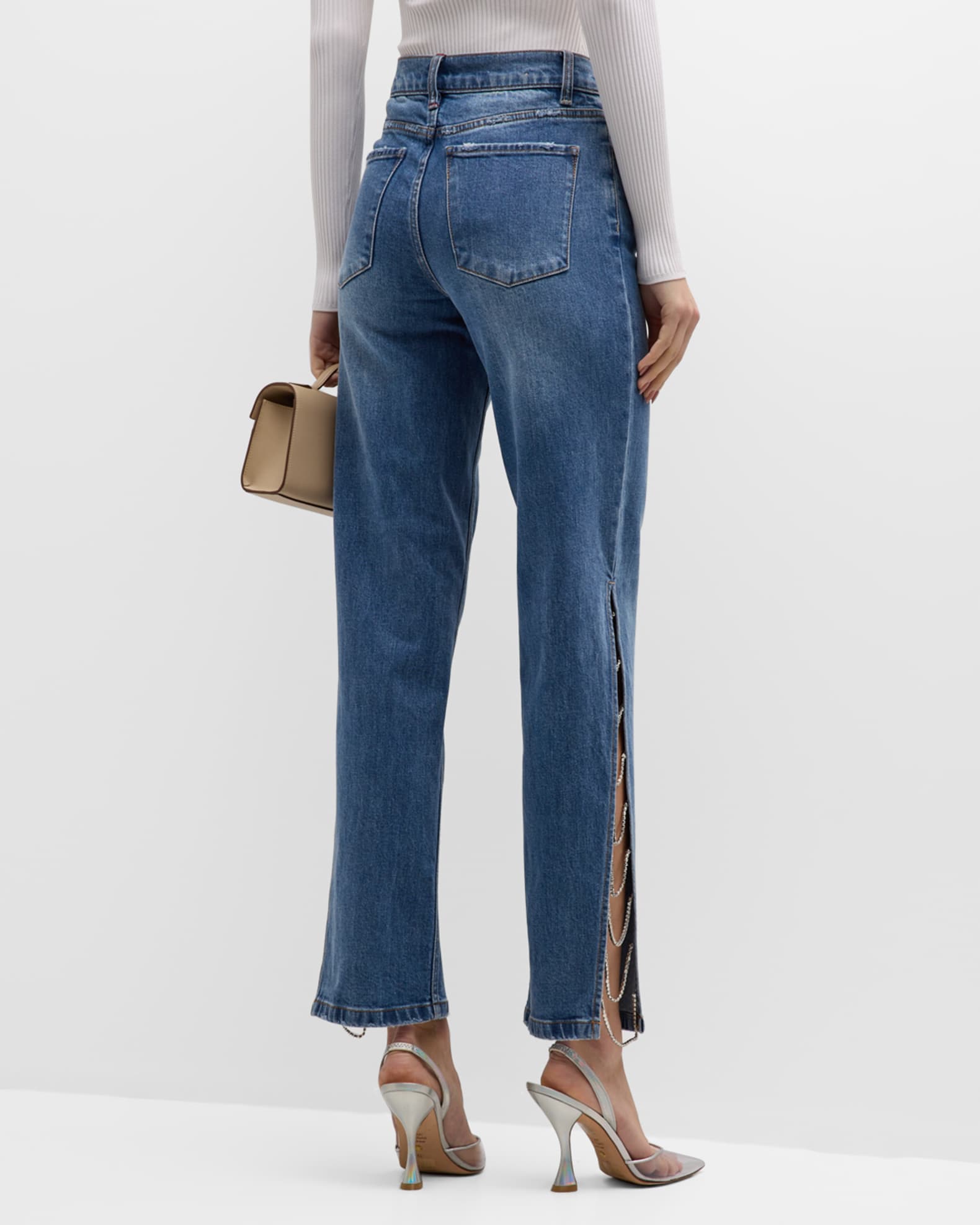 Alice + Olivia Gayle High-Rise Straight-Leg Embellished-Side Jeans ...