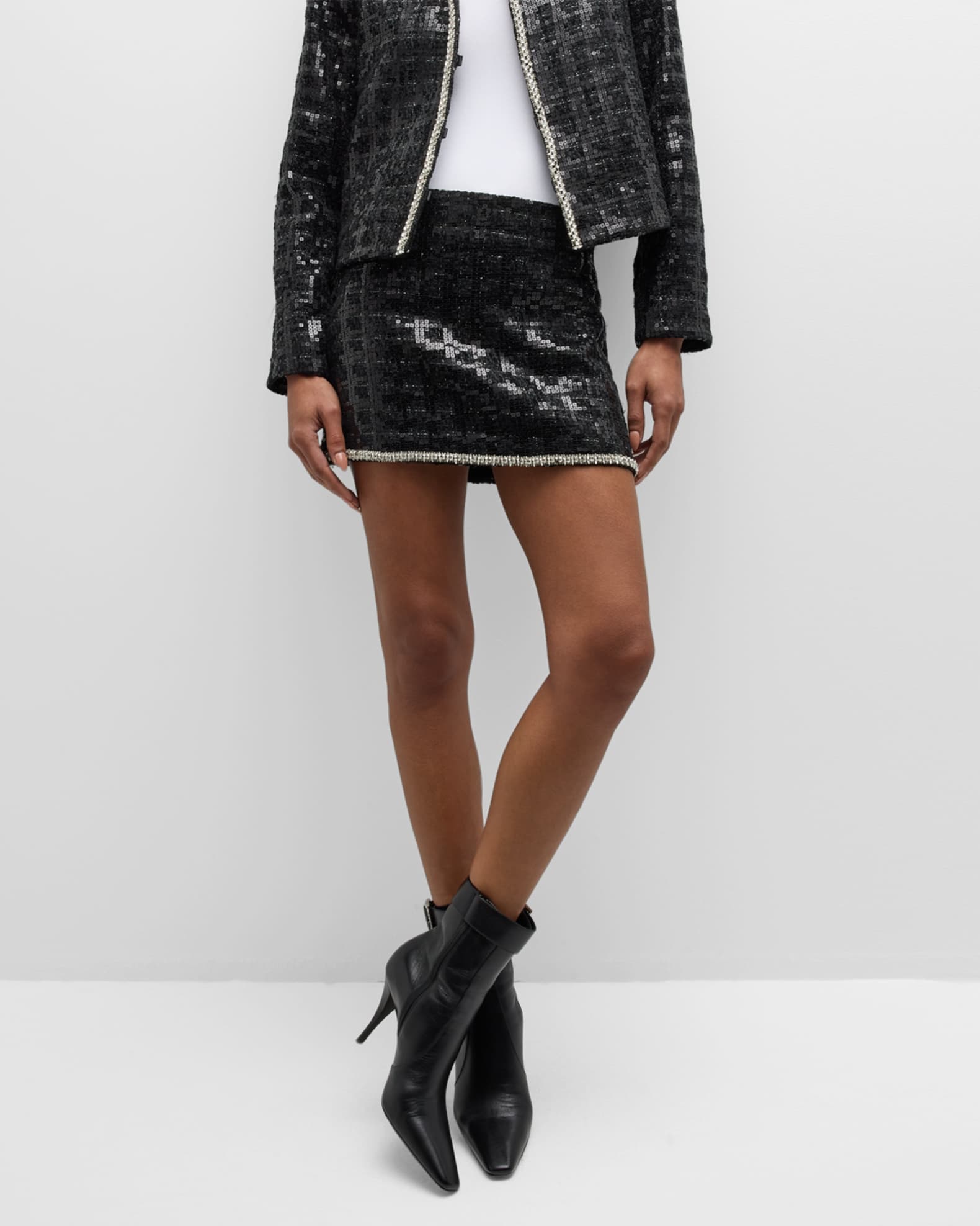 Alice + Olivia Rubi Sequin Tweed Low-Rise Micro Skirt | Neiman Marcus