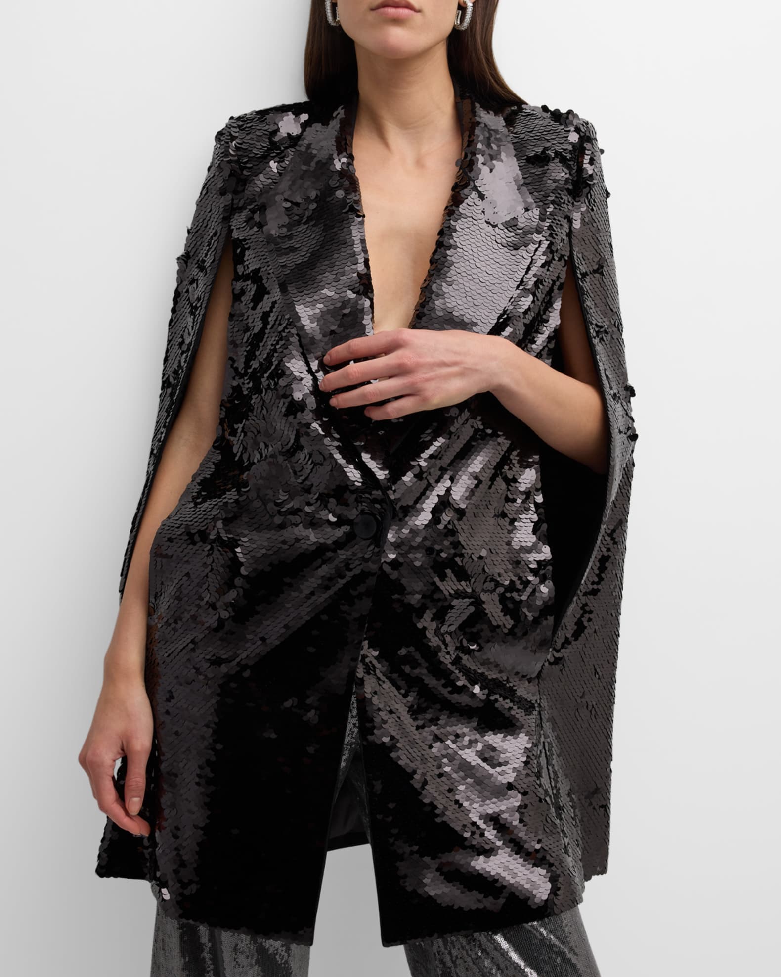Ungaro Chloe Single-Button Sequin Cape | Neiman Marcus