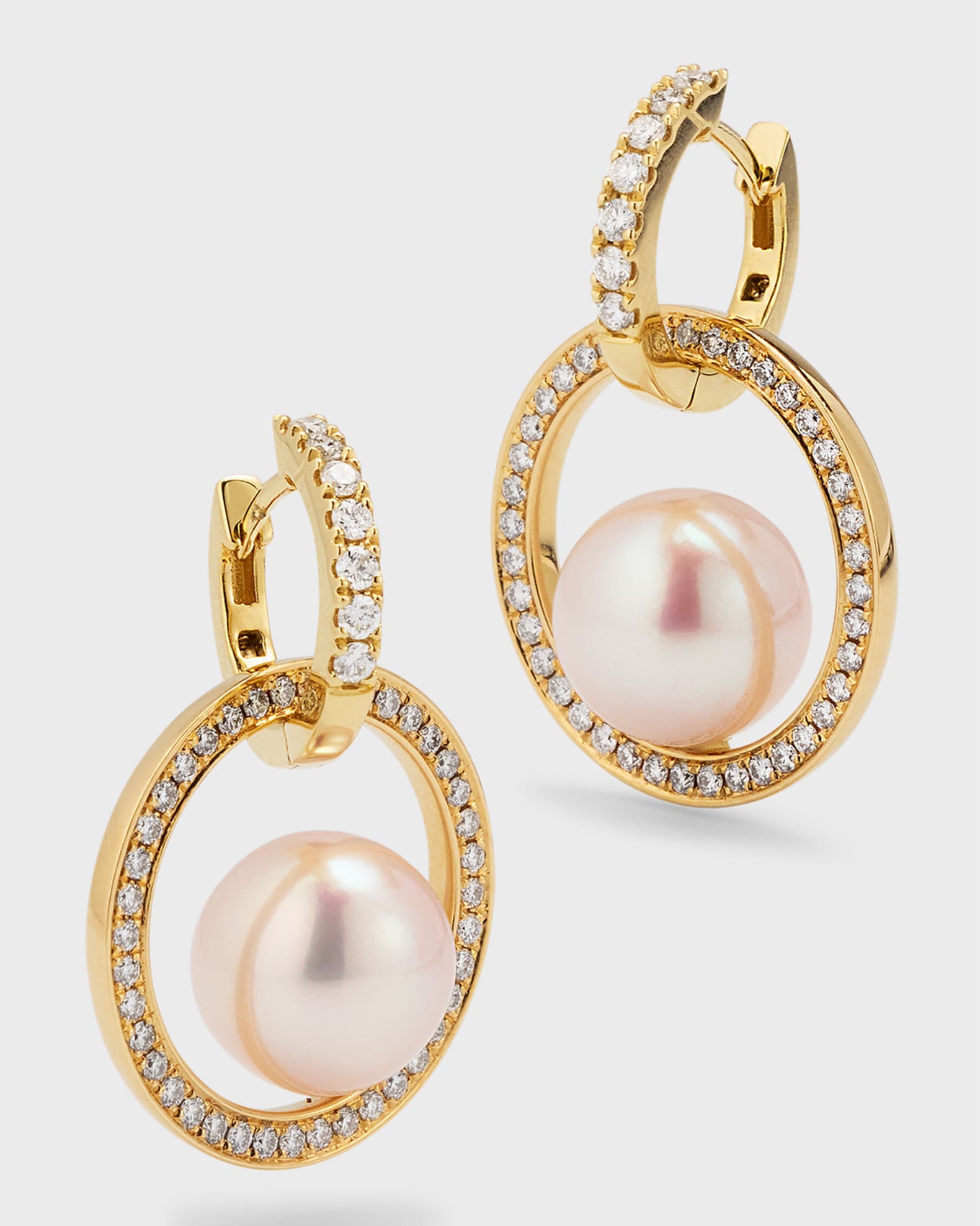 Pearls By Shari 18K Yellow Gold Akoya Pearl and Diamond Double Hoop ...