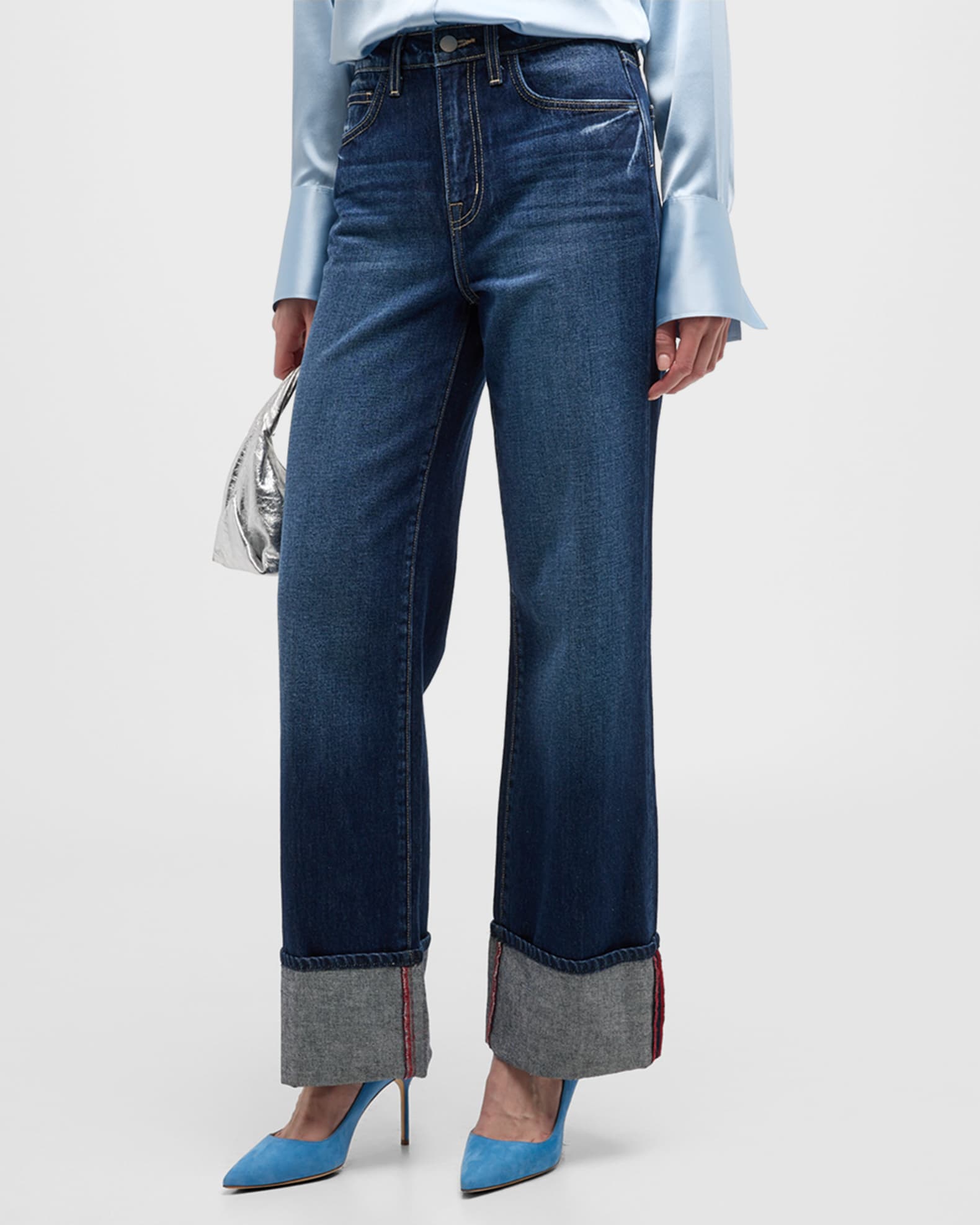 Miley Ultra High Rise Wide-Leg Cuffed Jeans | Neiman Marcus