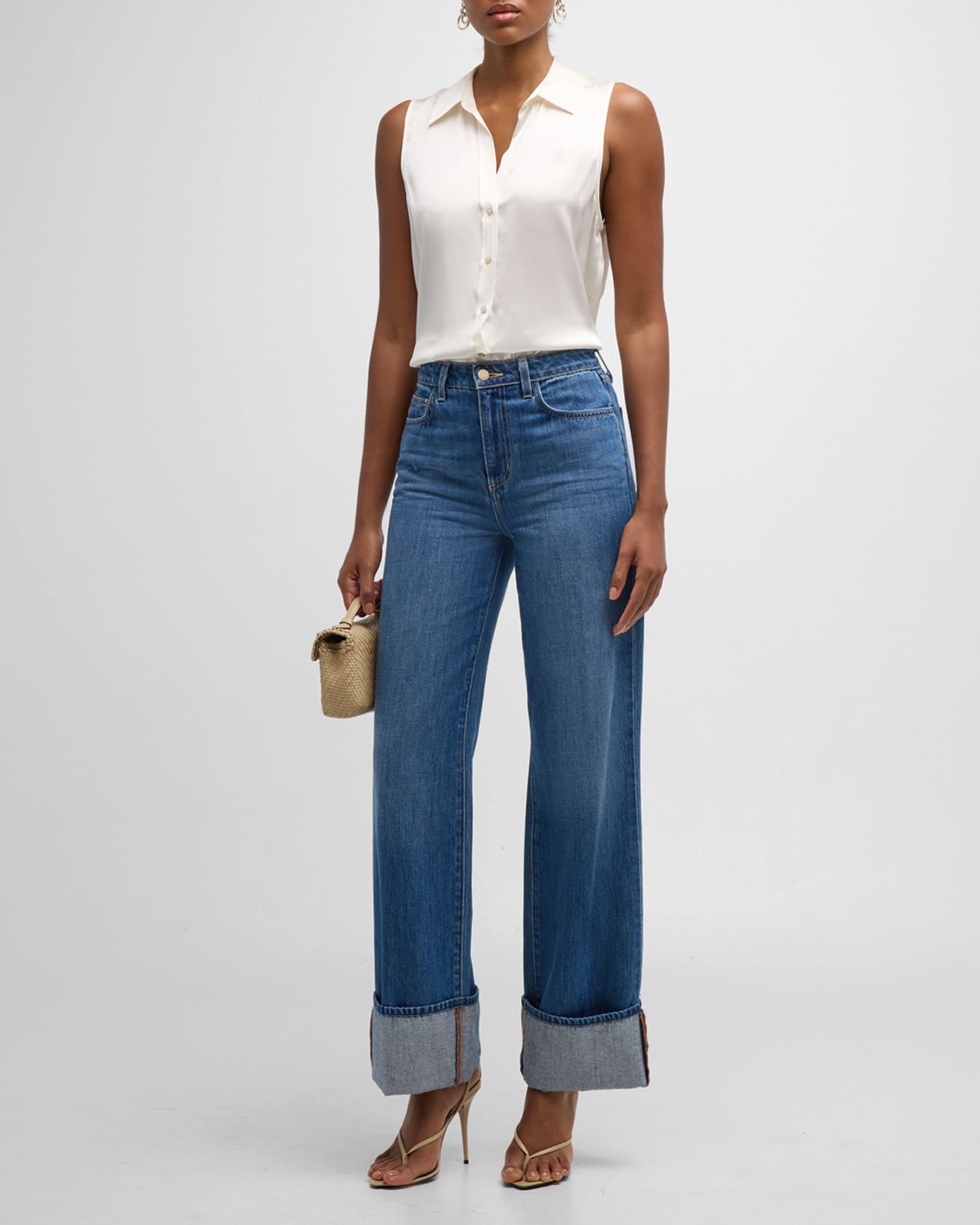 L'Agence Miley Ultra High Rise Wide-Leg Cuffed Jeans | Neiman Marcus