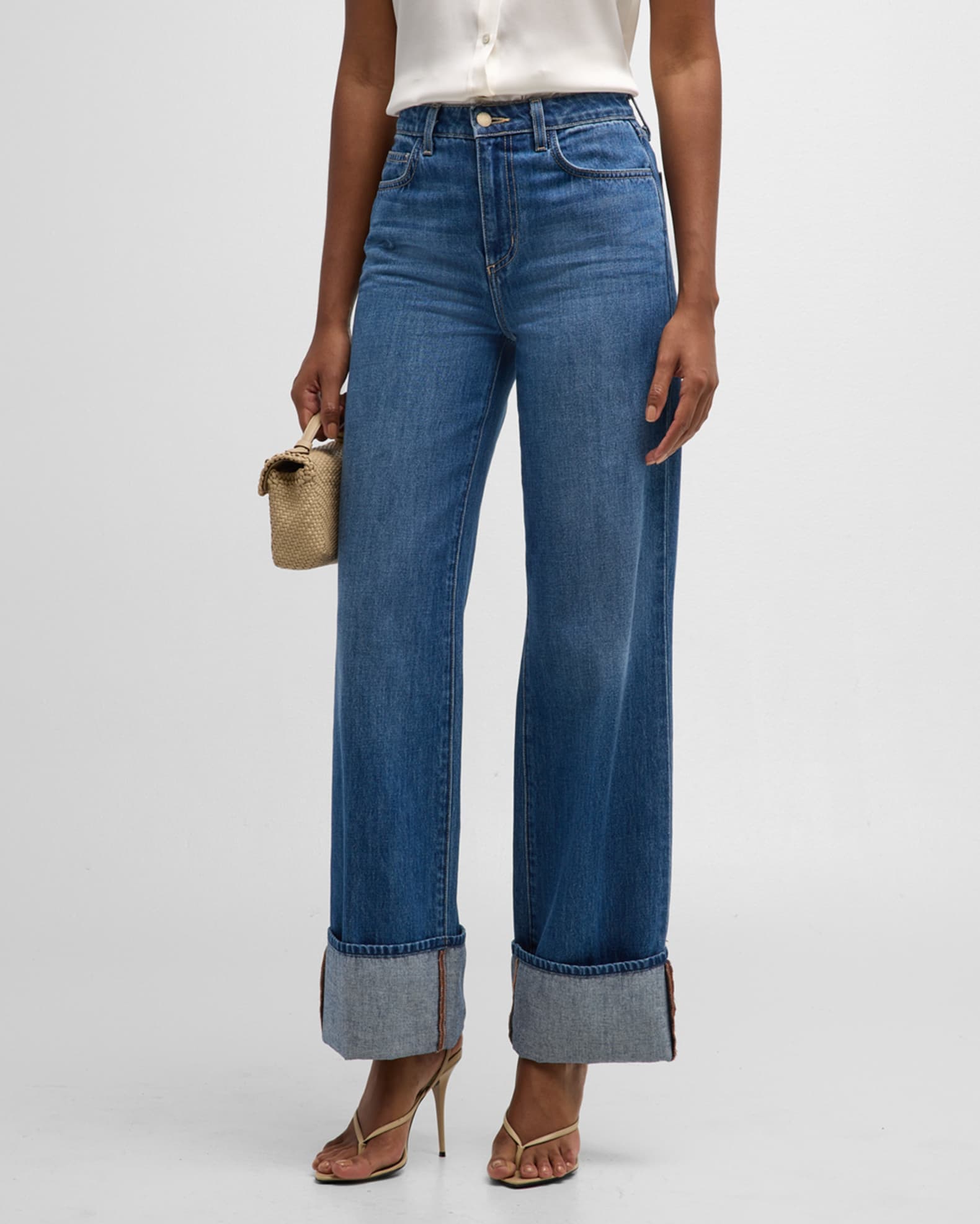 L'Agence Miley Ultra High Rise Wide-Leg Cuffed Jeans | Neiman Marcus