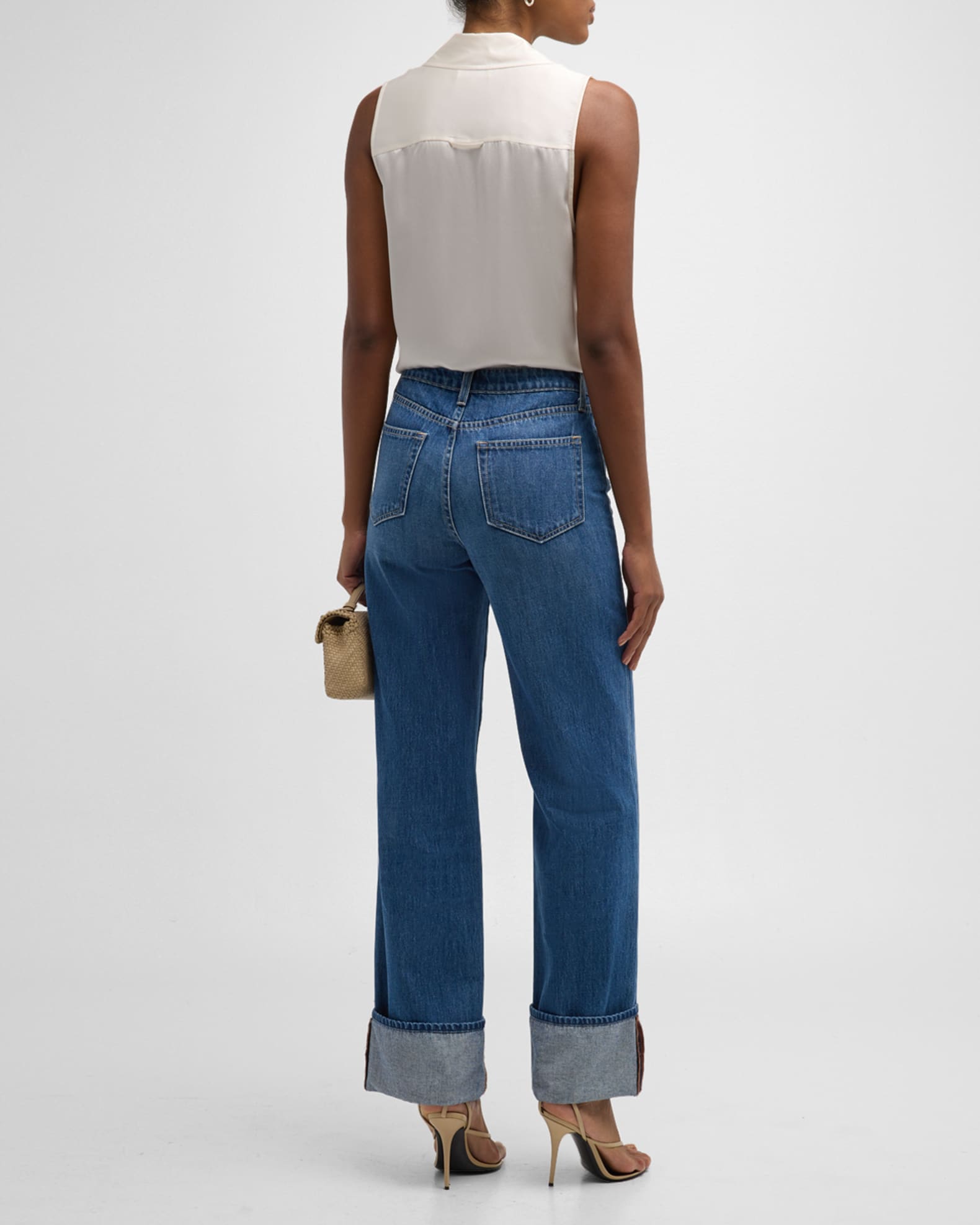 L'Agence Miley Ultra High Rise Wide-Leg Cuffed Jeans | Neiman Marcus