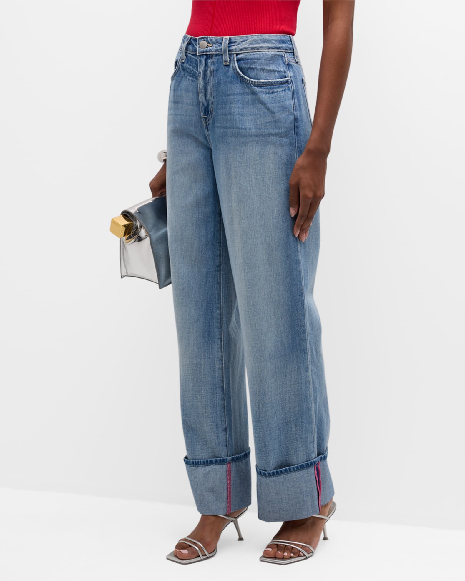 L'Agence Miley Ultra High Rise Wide-Leg Cuffed Jeans | Neiman Marcus