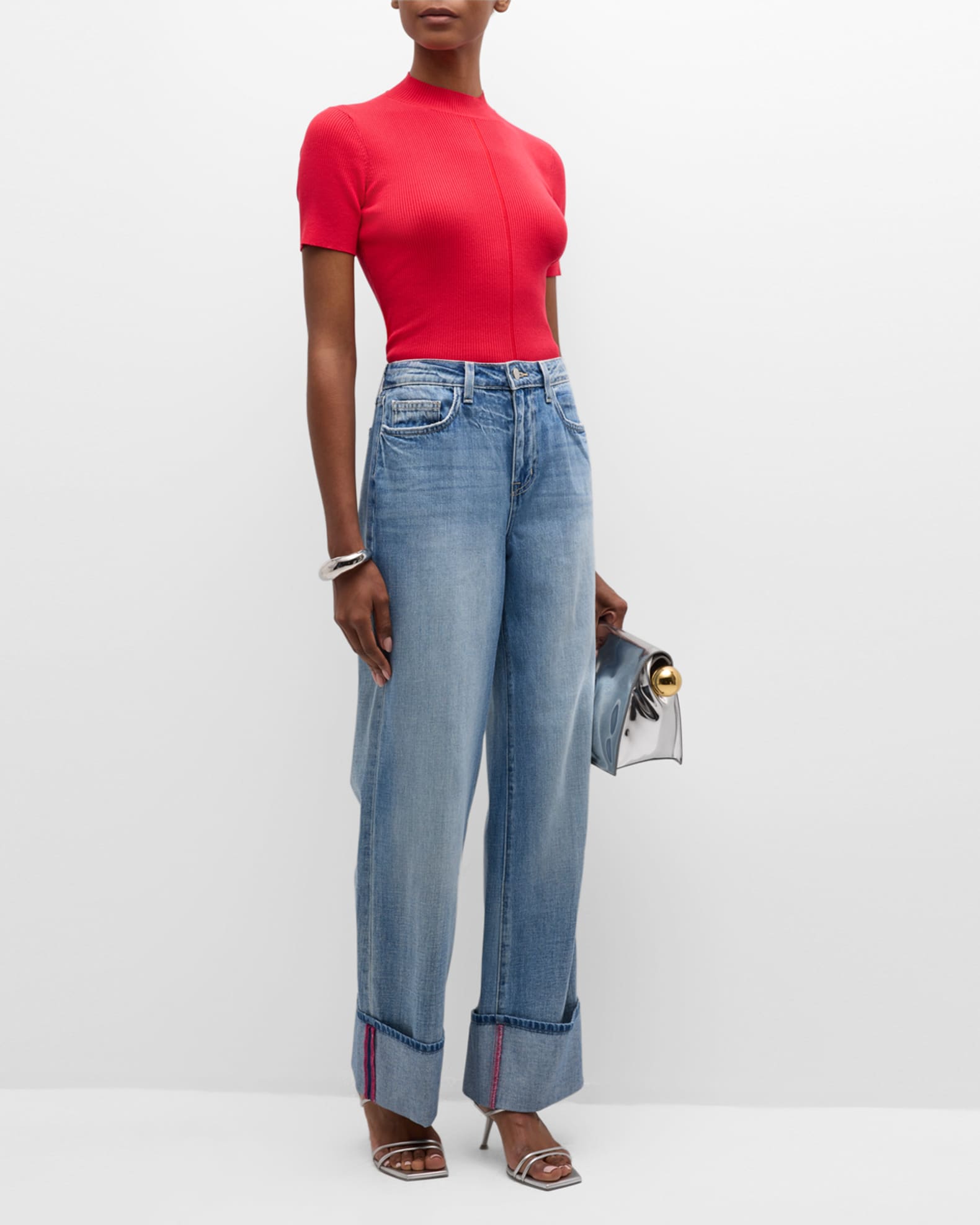 L'Agence Miley Ultra High Rise Wide-Leg Cuffed Jeans | Neiman Marcus