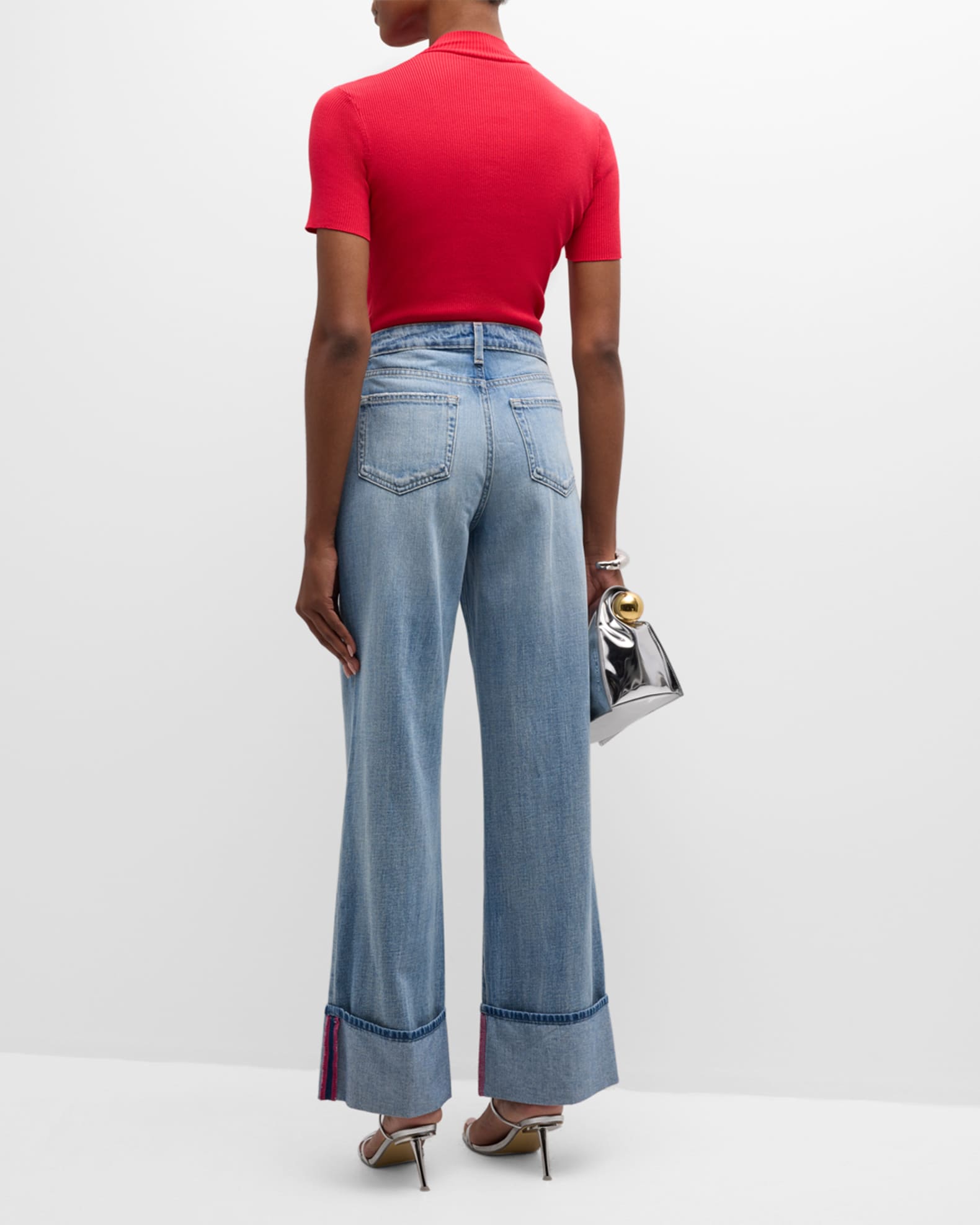 L'Agence Miley Ultra High Rise Wide-Leg Cuffed Jeans | Neiman Marcus