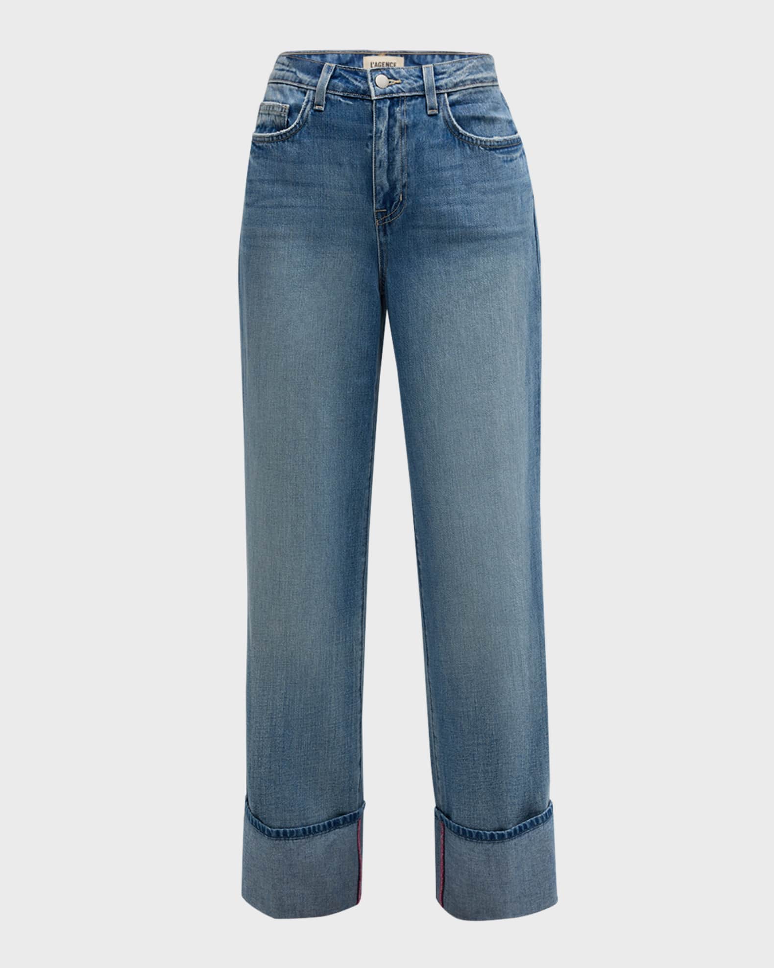 L'Agence Miley Ultra High Rise Wide-Leg Cuffed Jeans | Neiman Marcus