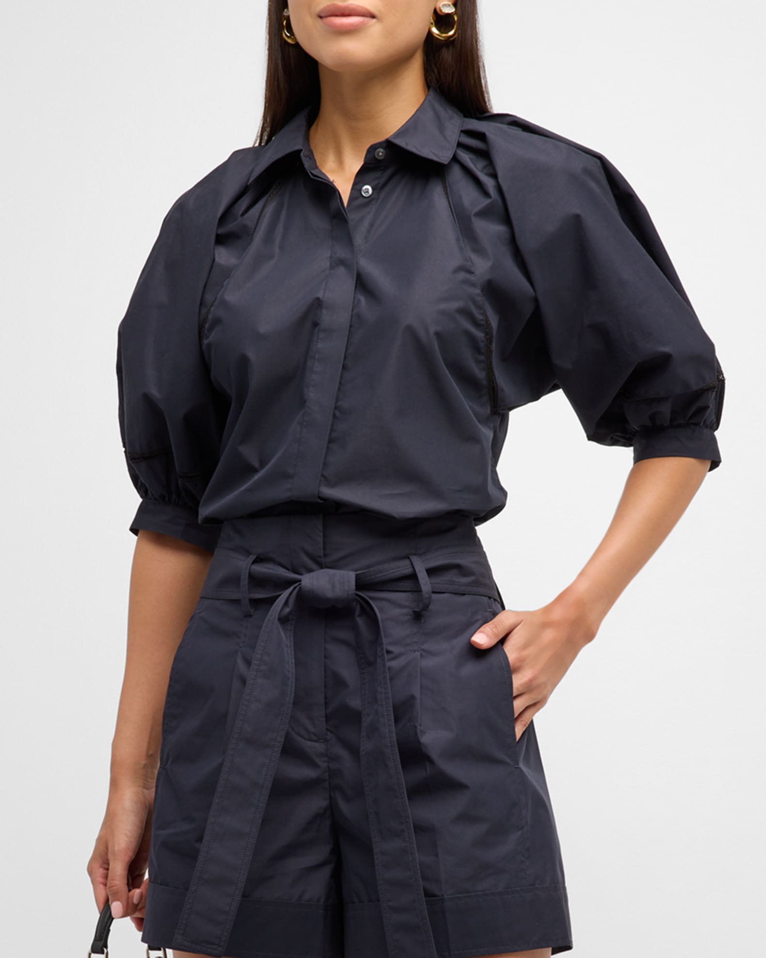 3.1 Phillip Lim Button-Front Lantern Sleeve Top | Neiman Marcus