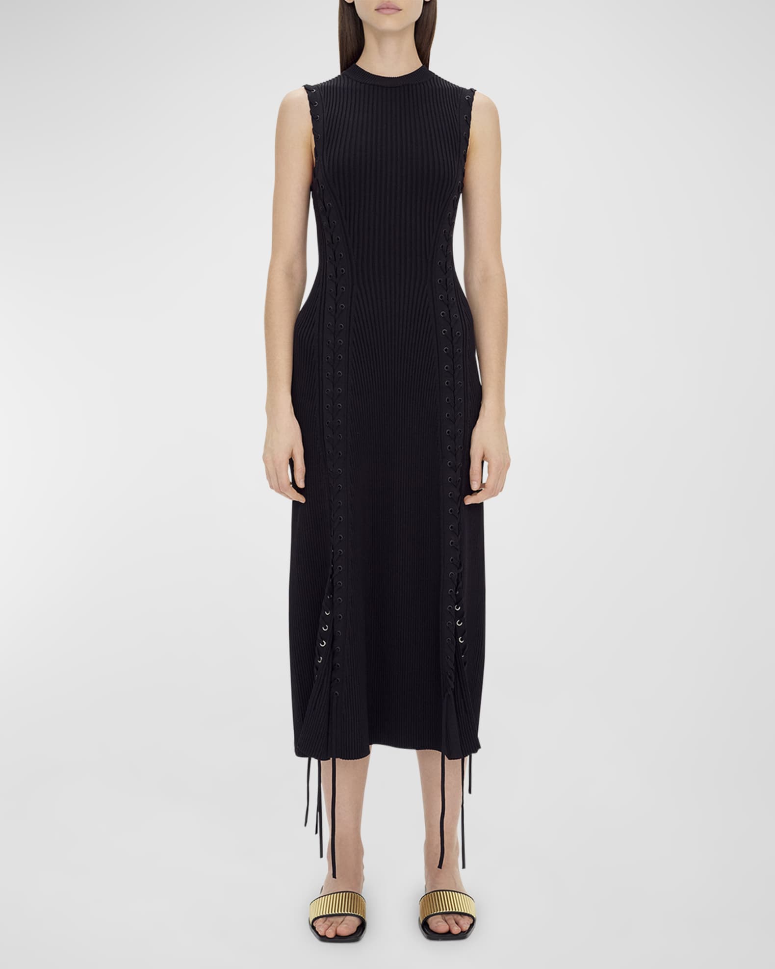 SIMKHAI Lorena Lace-Up Knit Sleeveless Midi Dress | Neiman Marcus