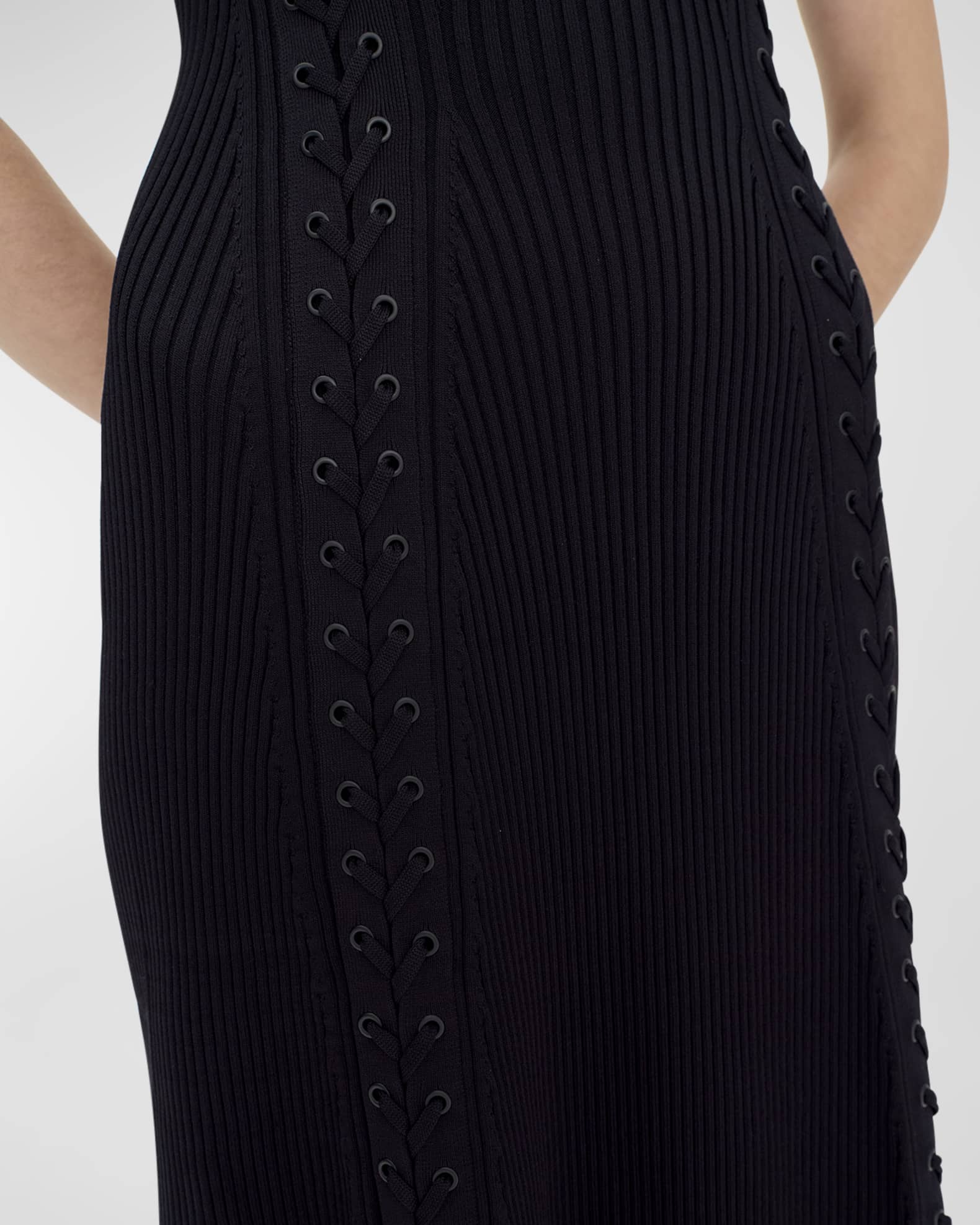 SIMKHAI Lorena Lace-Up Knit Sleeveless Midi Dress | Neiman Marcus