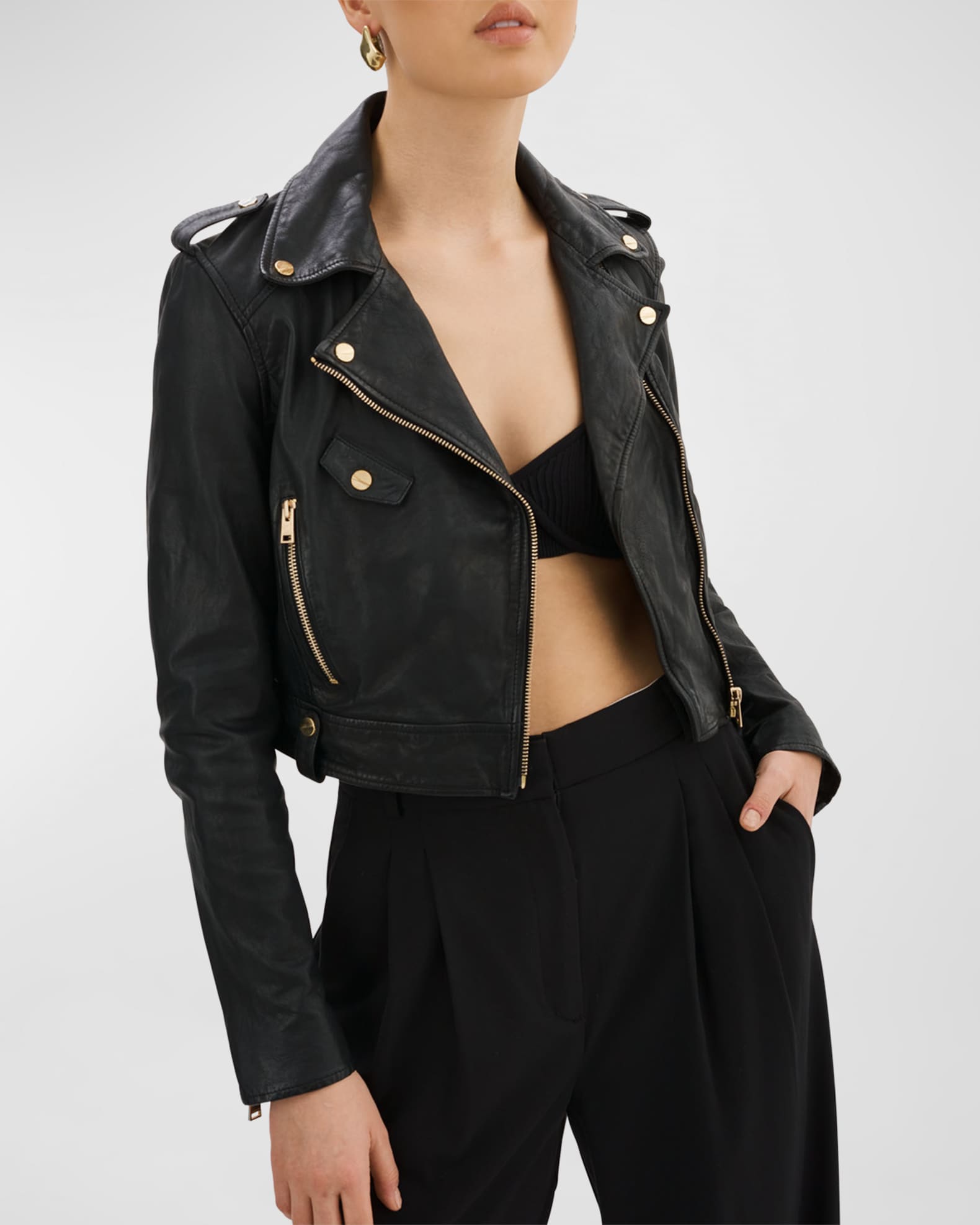 LaMarque Ciara Leather Crop Biker Jacket | Neiman Marcus